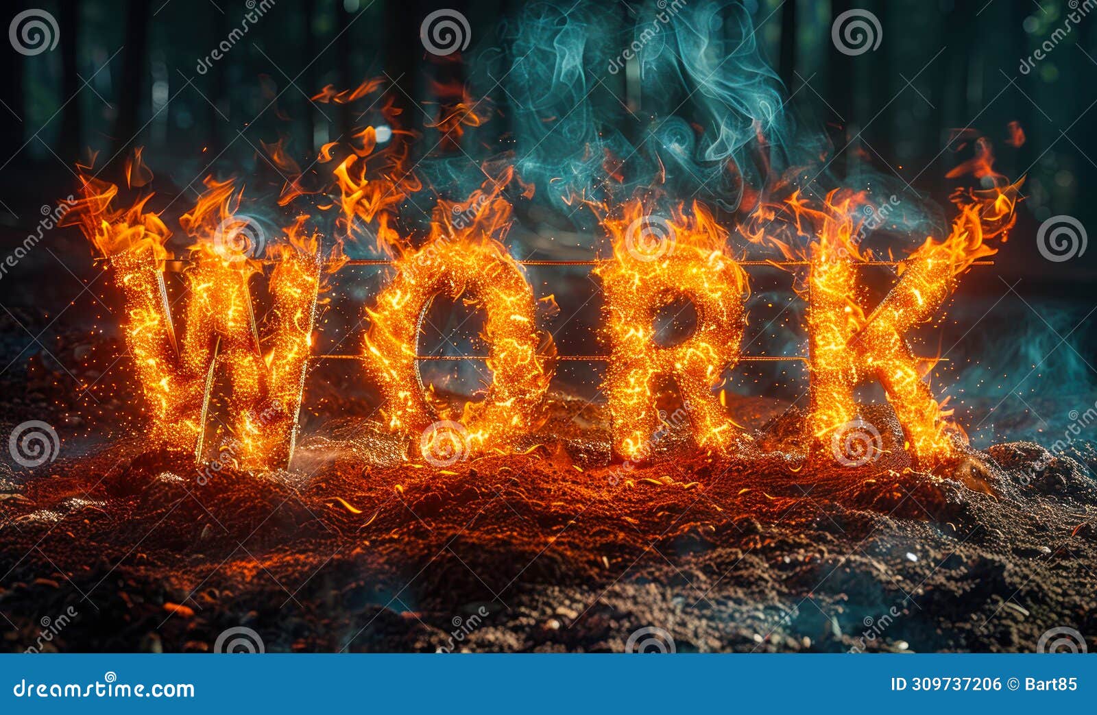 Flaming Text Reading WORK Ablaze In Fiery Orange Flames, Symbolizing ...
