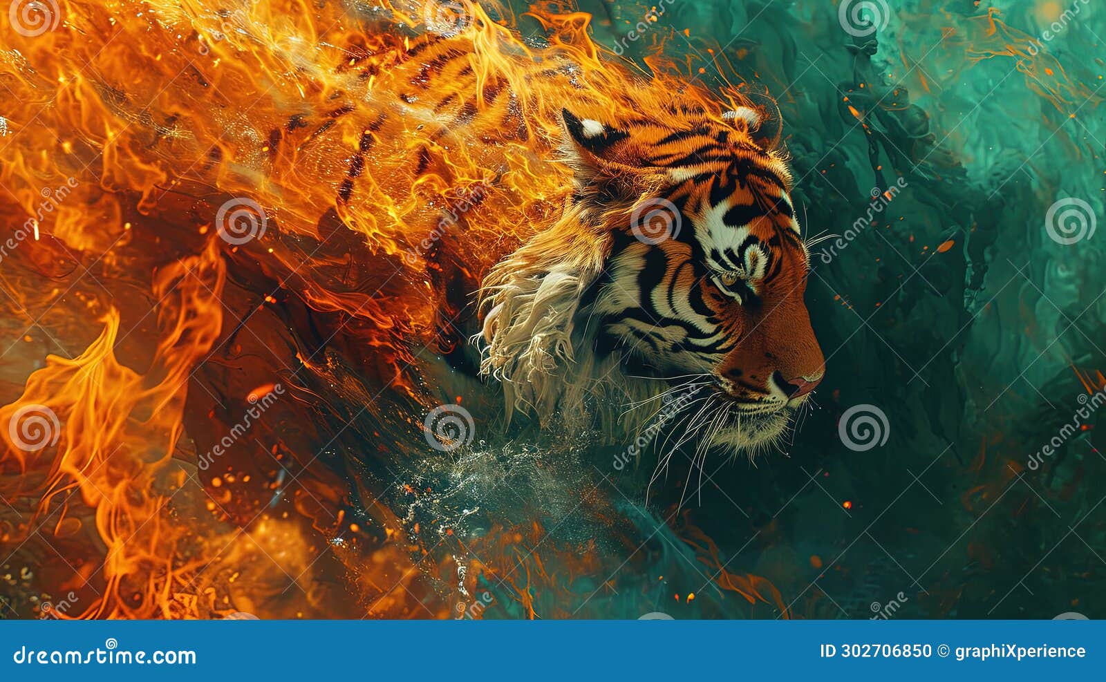 Flaming Tiger Stylized Art stock illustration. Illustration of cartoon ...