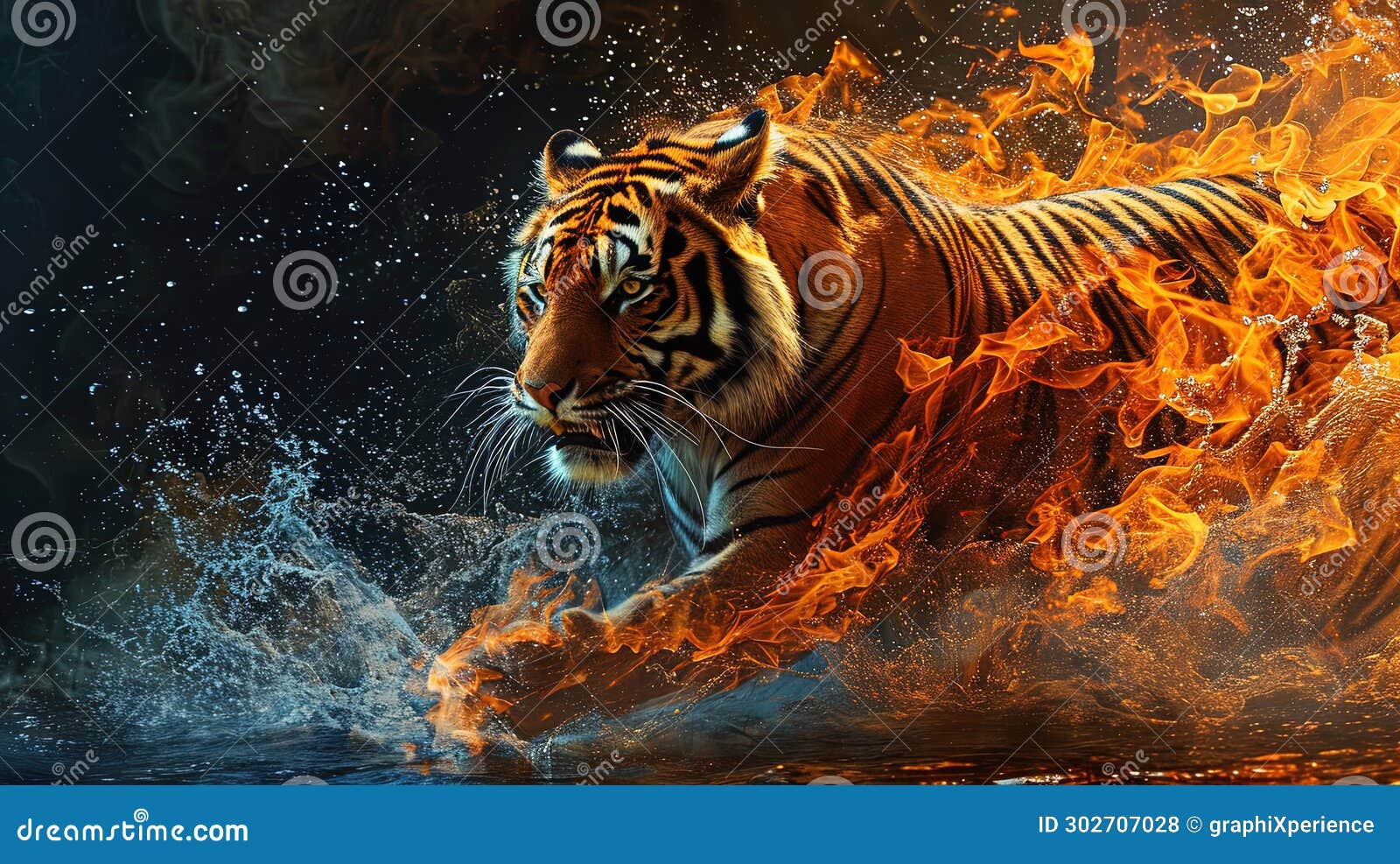Flaming Tiger Stylized Art stock illustration. Illustration of stylized ...