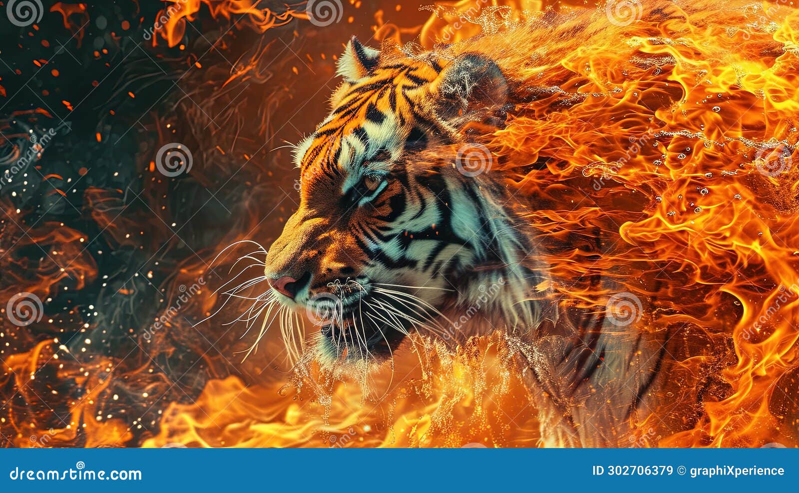 Flaming Tiger Stylized Art stock illustration. Illustration of flames ...