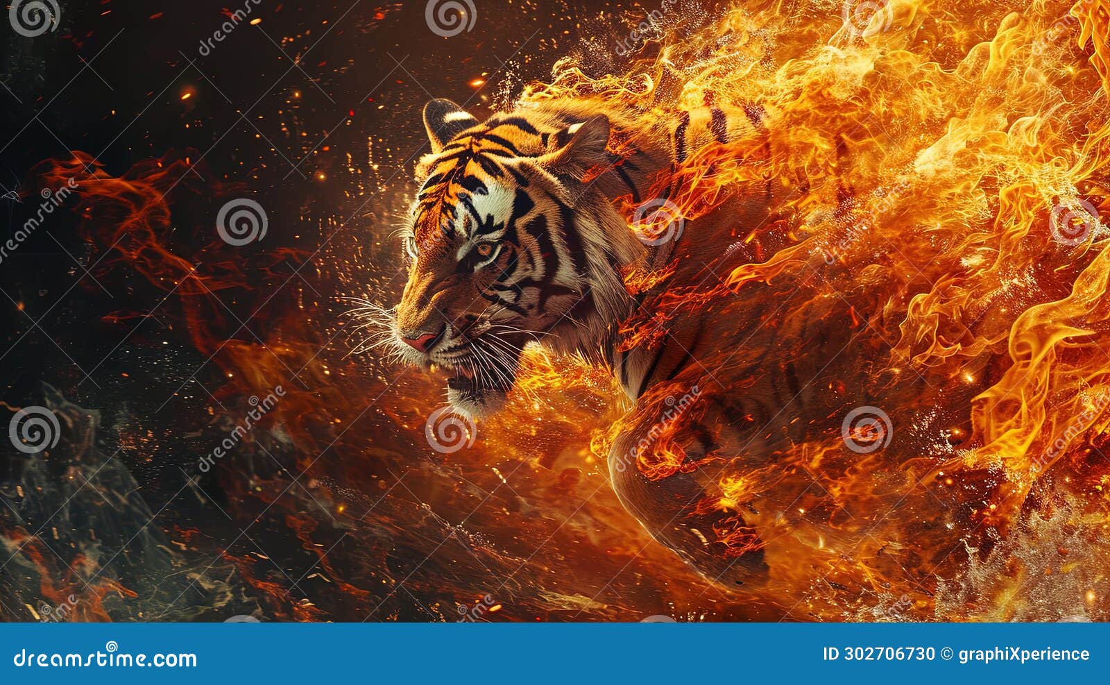 Flaming Tiger Stylized Art stock illustration. Illustration of wildlife ...