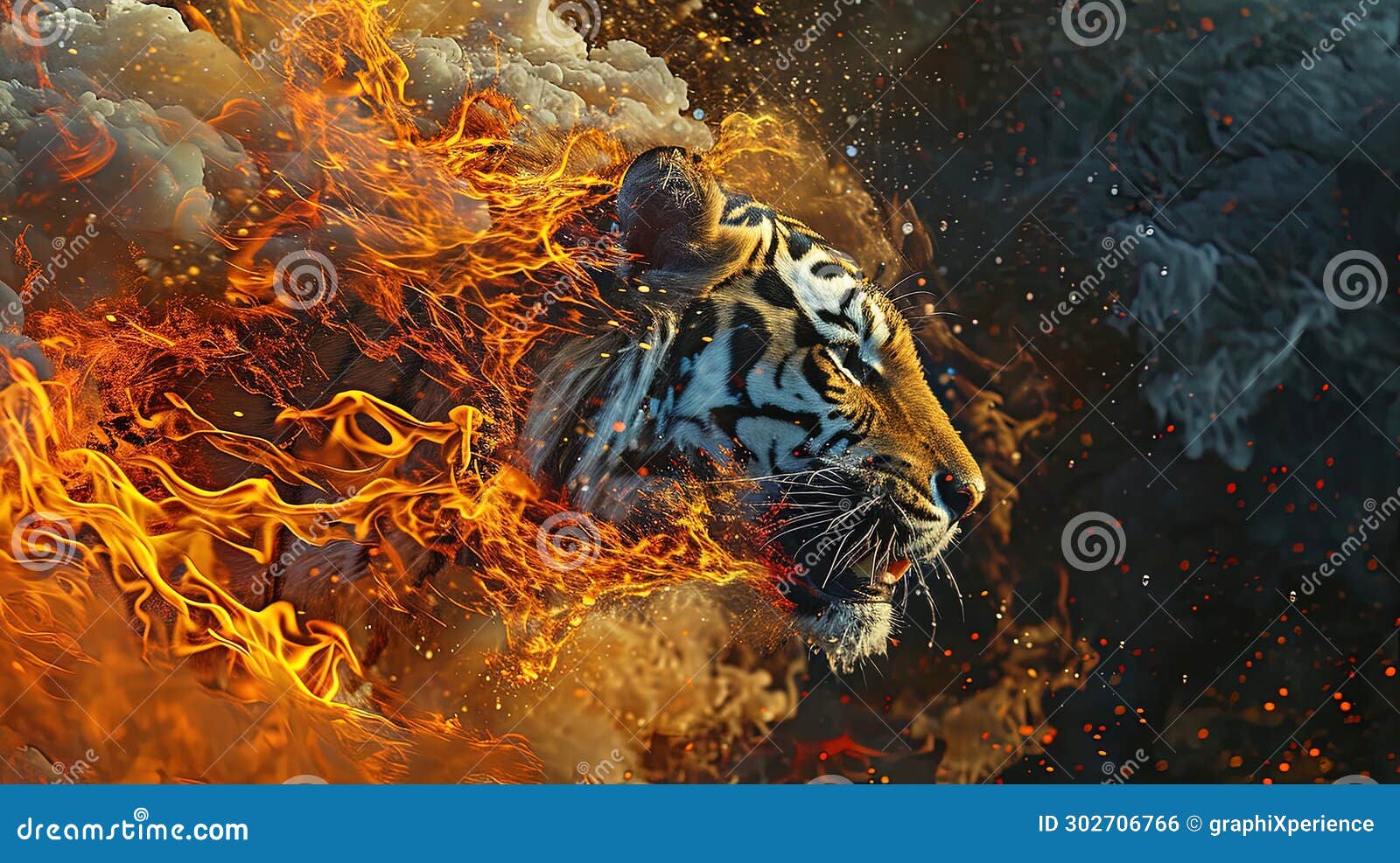 Flaming Tiger Stylized Art stock illustration. Illustration of ...