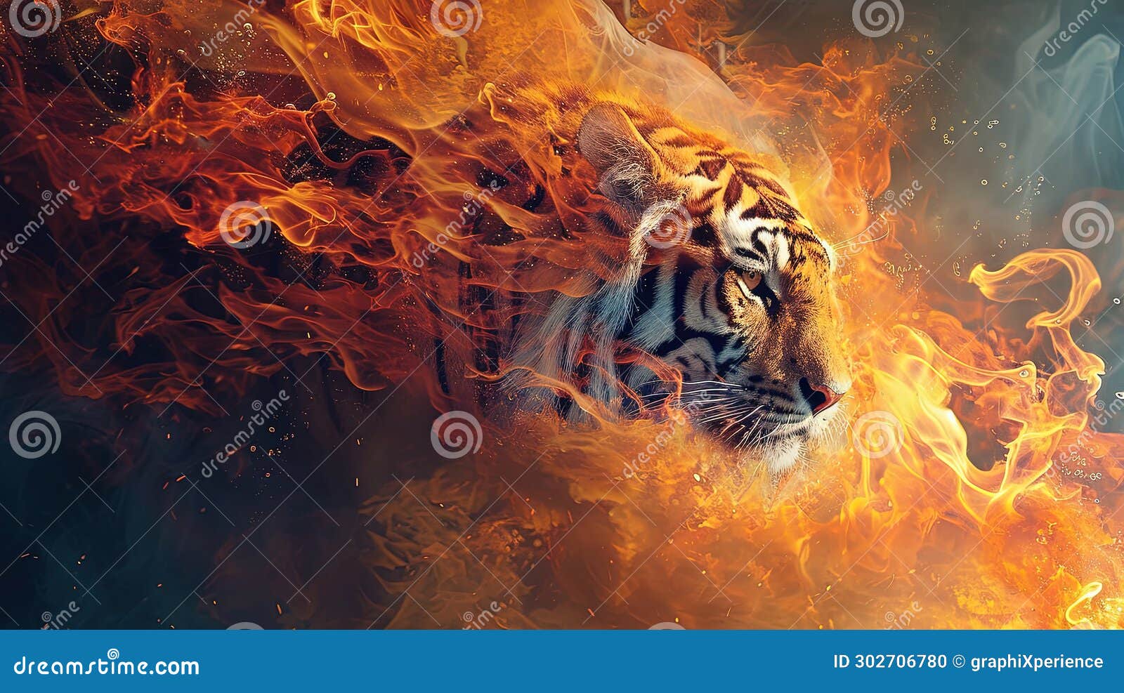 Flaming Tiger Stylized Art stock illustration. Illustration of animal ...