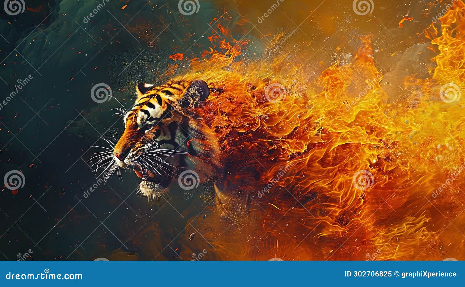 Flaming Tiger Stylized Art stock illustration. Illustration of animals ...