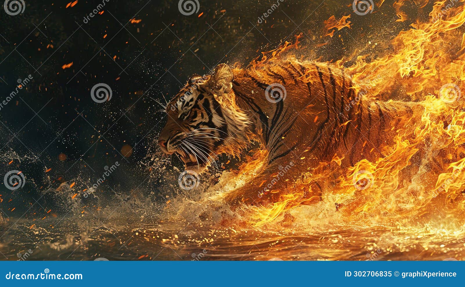Flaming Tiger Stylized Art stock illustration. Illustration of predator ...