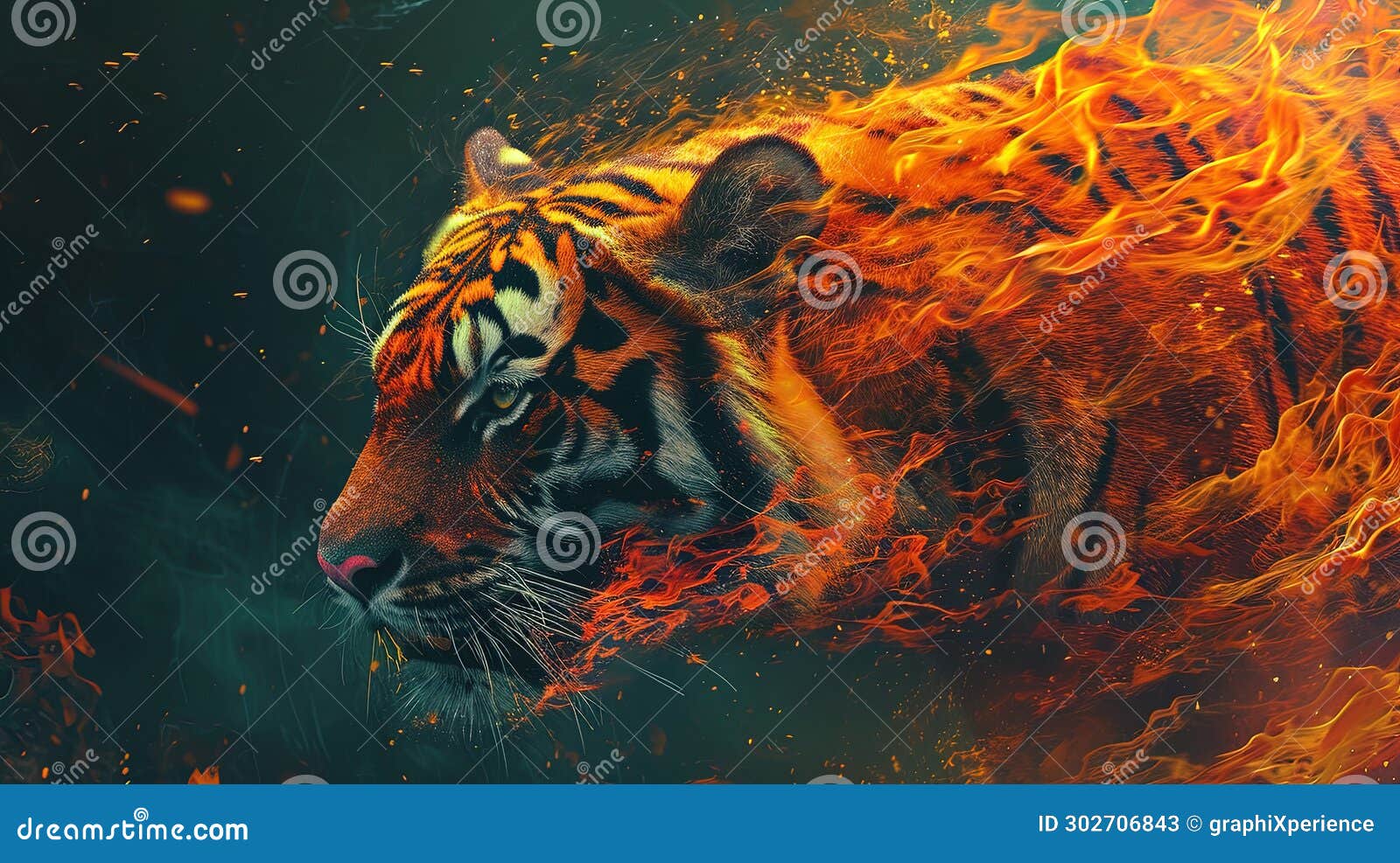 Flaming Tiger Stylized Art stock illustration. Illustration of animals ...
