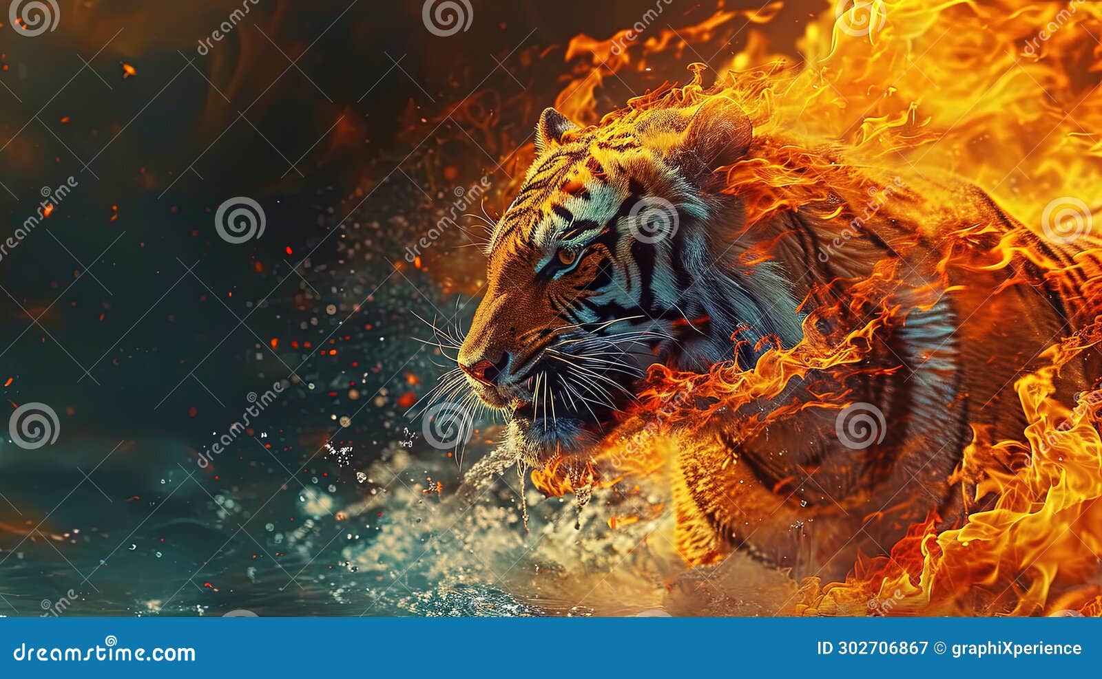 Flaming Tiger Stylized Art stock illustration. Illustration of vector ...