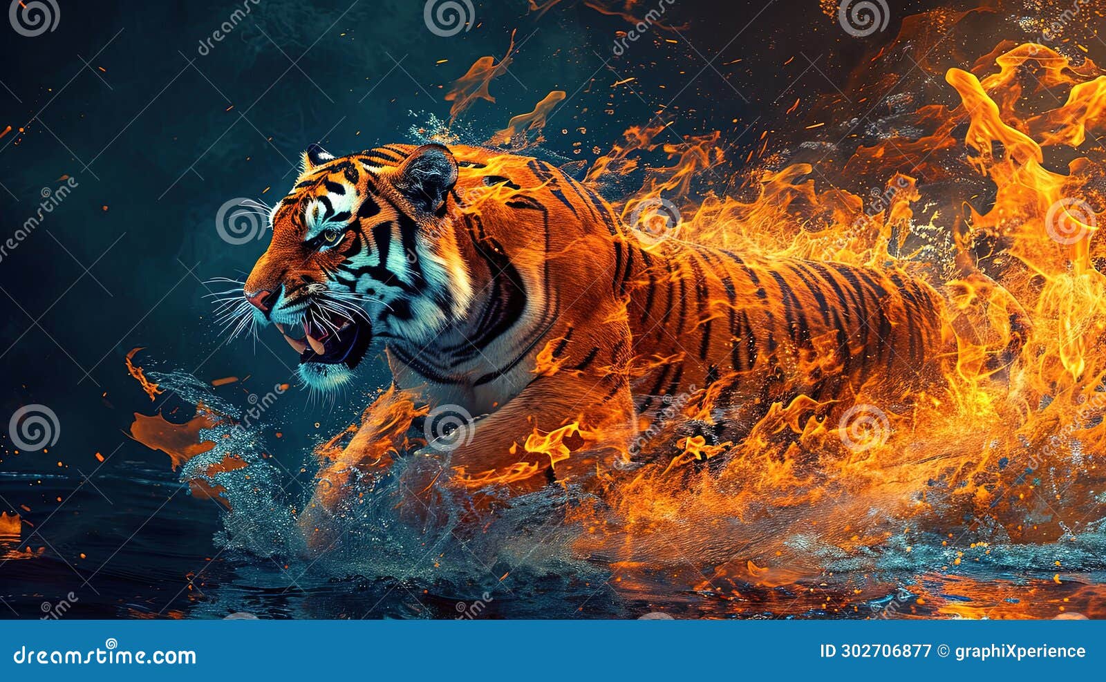 Flaming Tiger Stylized Art stock illustration. Illustration of colorful ...
