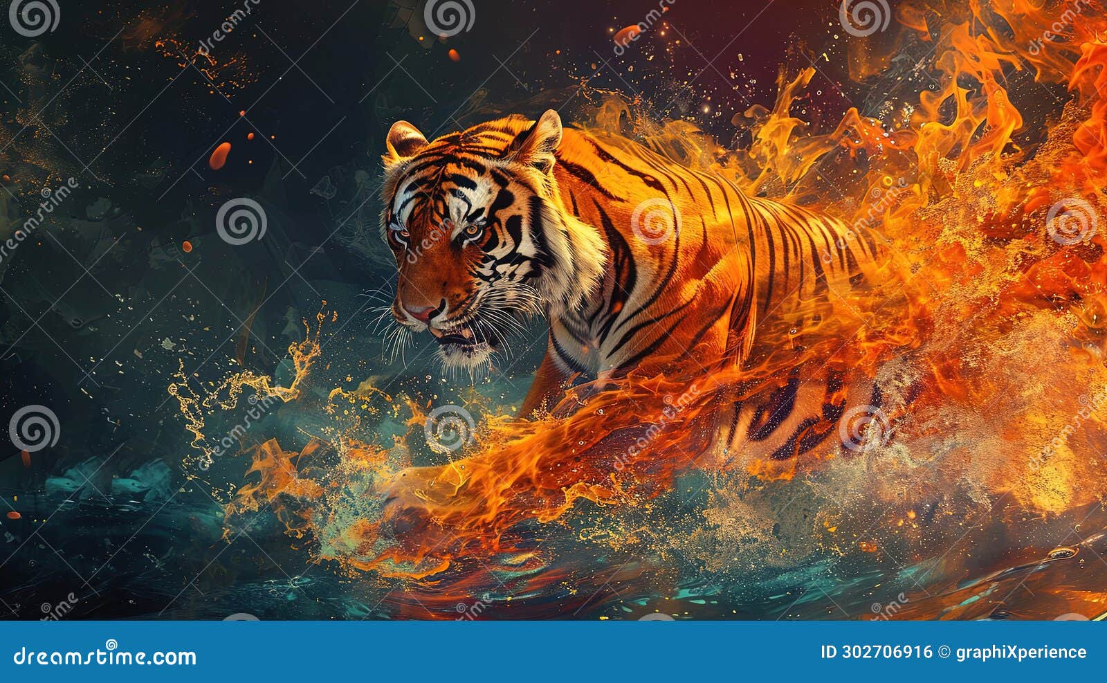 Flaming Tiger Stylized Art stock illustration. Illustration of drawing ...