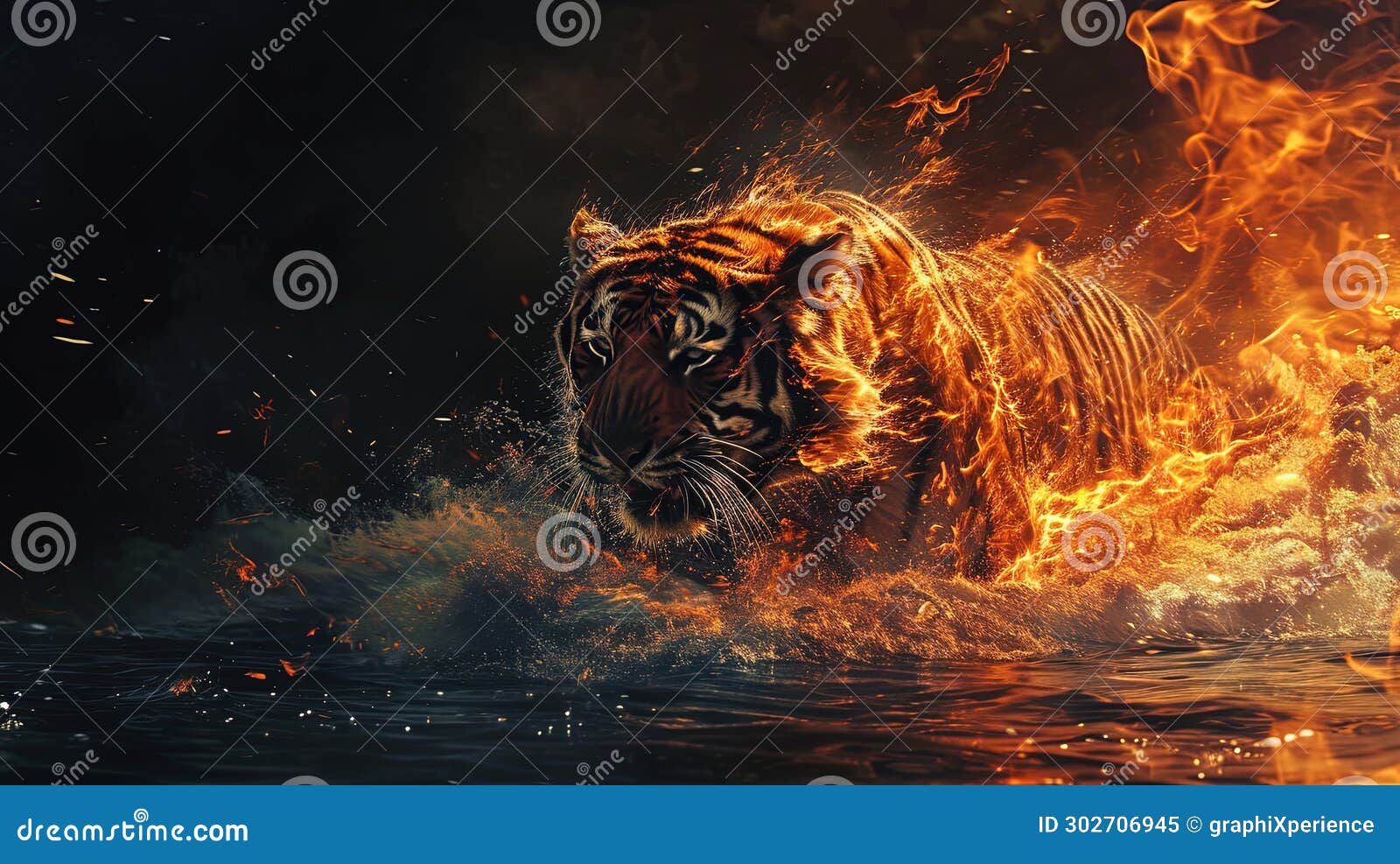 Flaming Tiger Stylized Art stock illustration. Illustration of striped ...