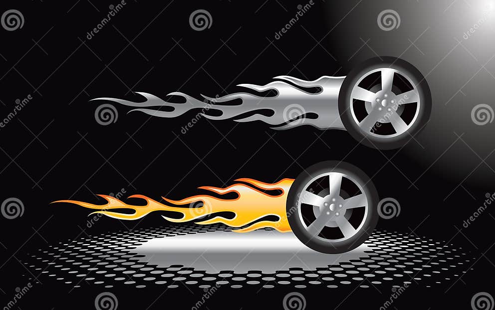 Flaming Tires on Checkered Ground Stock Vector - Illustration of rubber ...