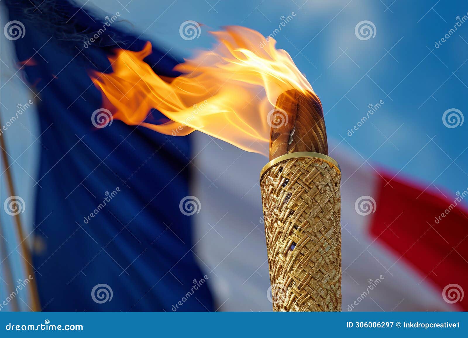Flaming Torch in Front of the French Flag Stock Image - Image of ...
