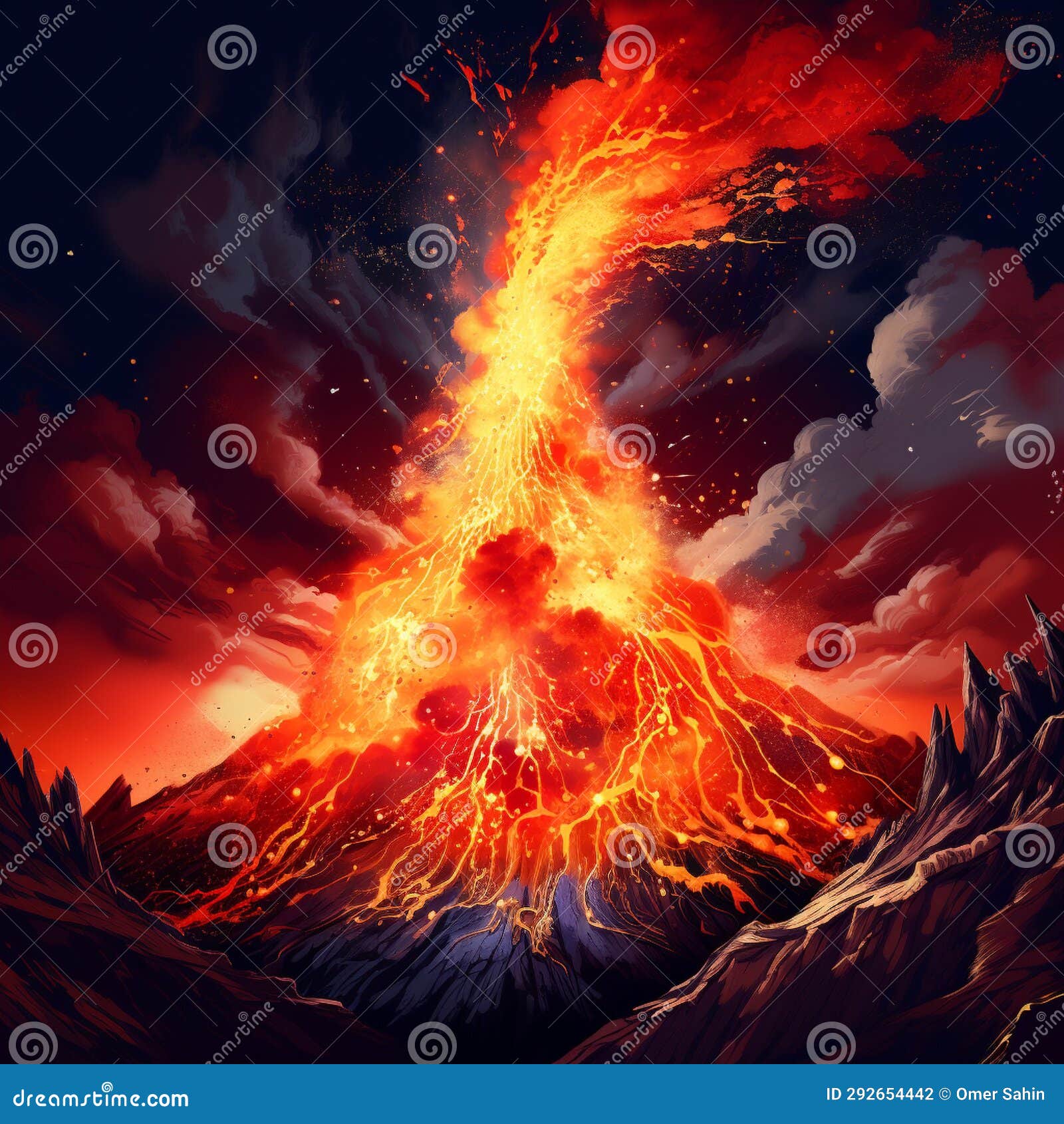 Flaming Tornado Erupting from Volcano Stock Photo - Image of powerful ...