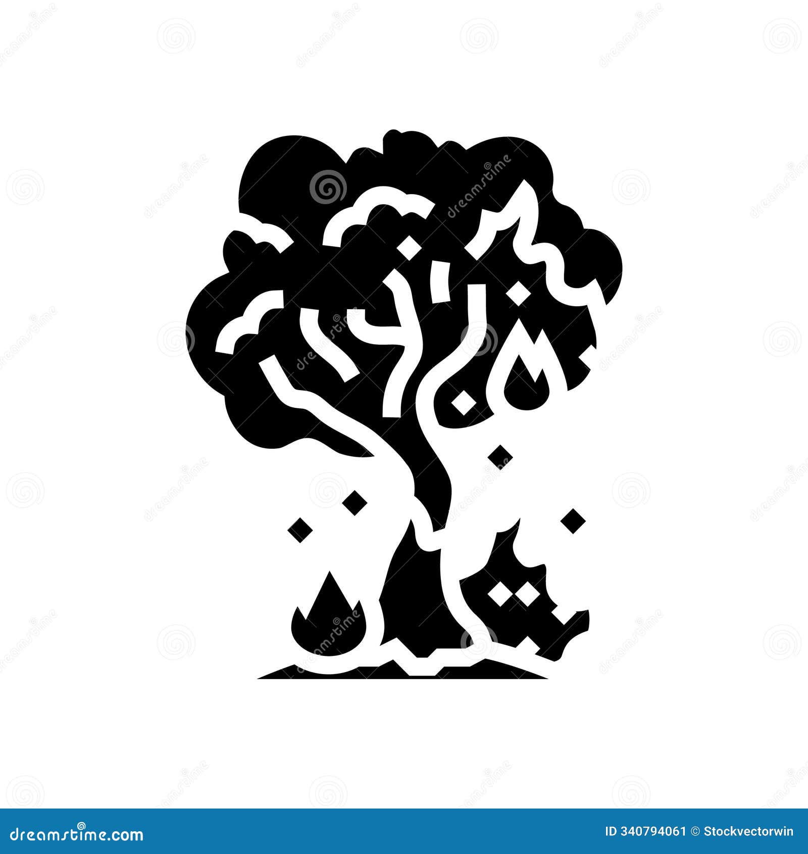 Flaming Tree Wildfire Disaster Glyph Icon Vector Illustration Stock ...
