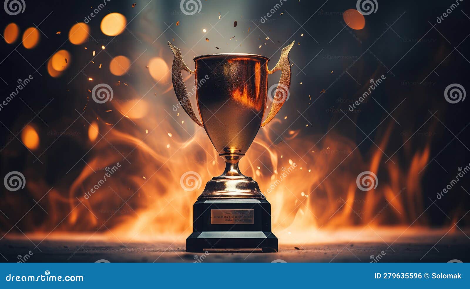 Flaming Triumph, Winner Trophy Ignited with Victory Against a Blurred ...