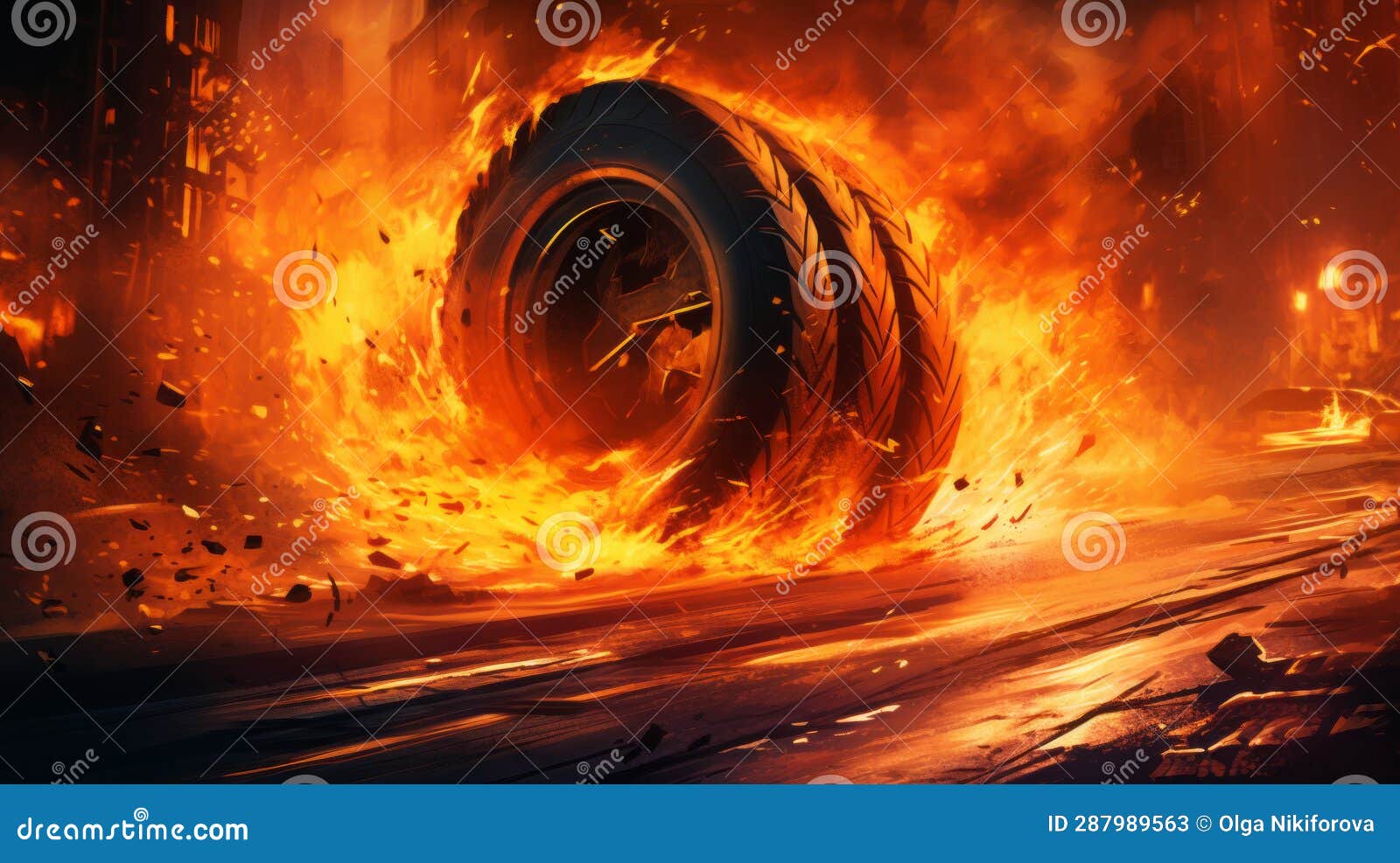 Flaming Wheel on a Black Background. Fire Wheel Stock Illustration ...