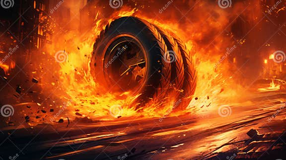 Flaming Wheel on a Black Background. Fire Wheel Stock Illustration ...