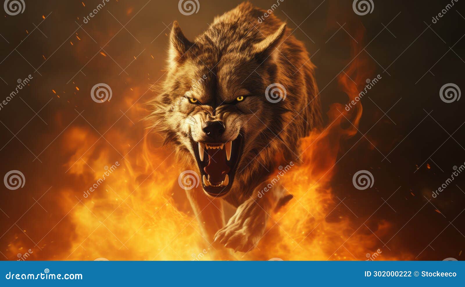 Flaming Wolf a Hyper-detailed Rendering of Mythological Intensity Stock ...