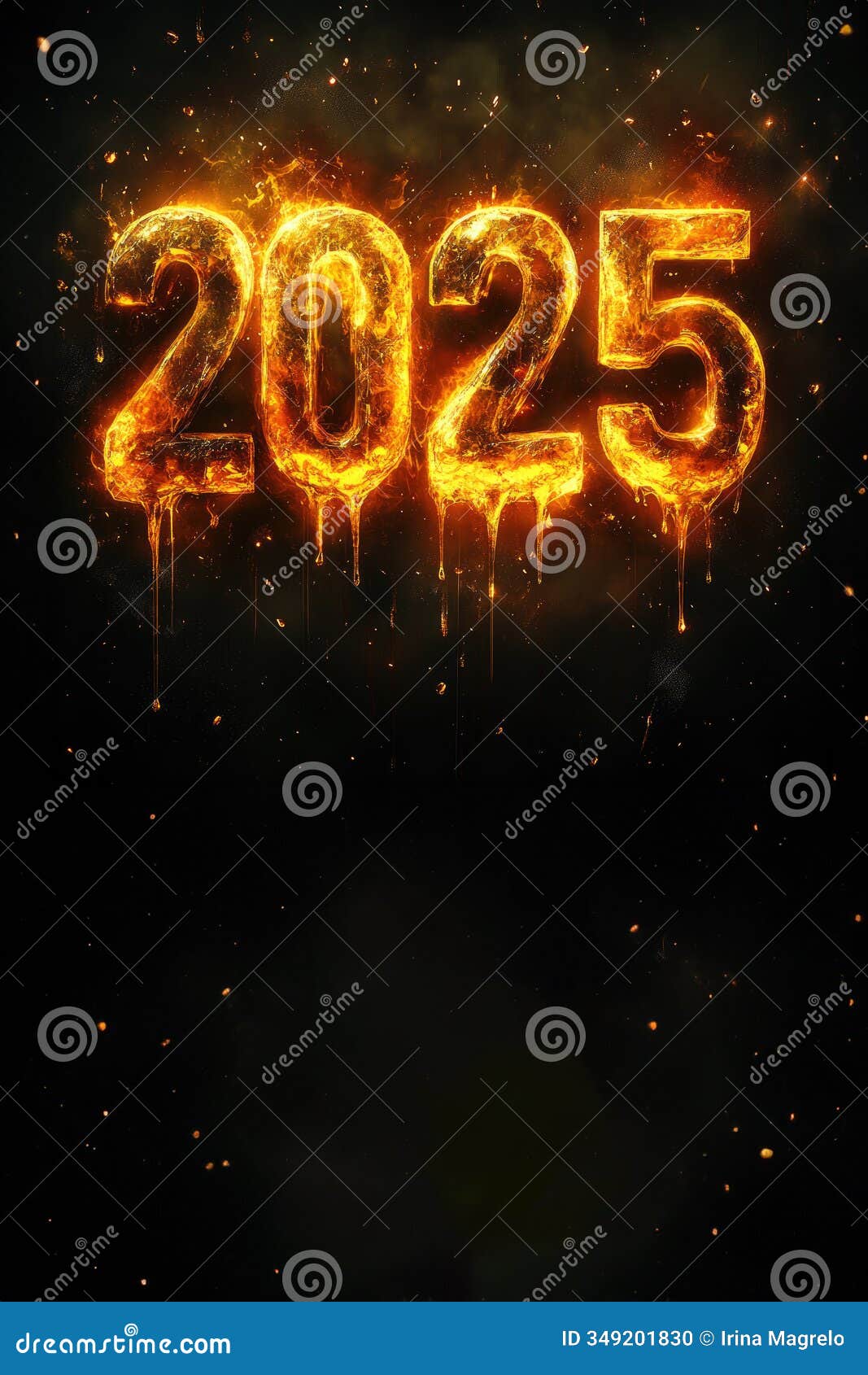 Flaming Year 2025 Displayed on a Dark Background with Dramatic Fiery ...