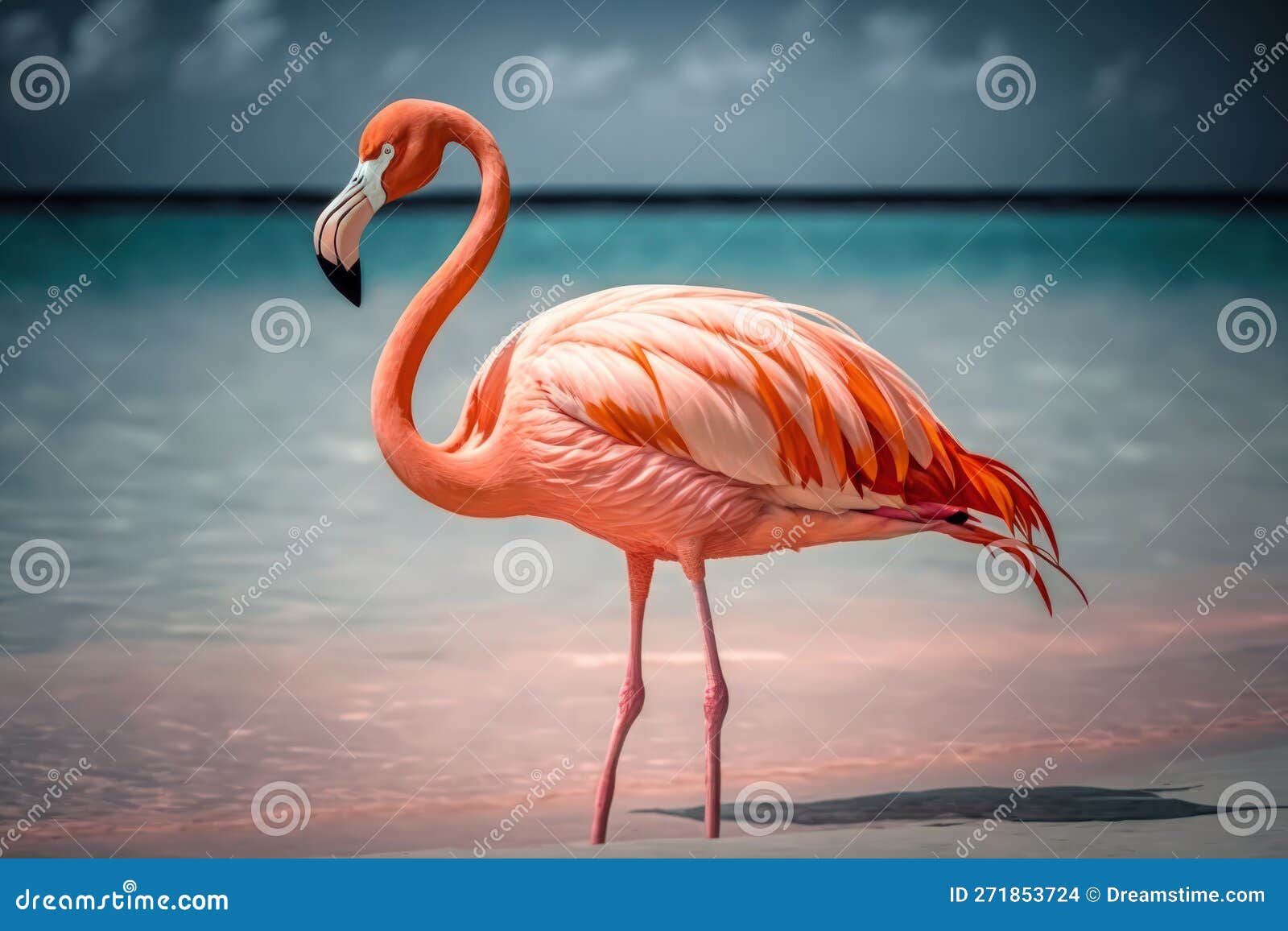On Flamingo Beach in Aruba, a Stunning Pink Flamingo Plumes Himself ...