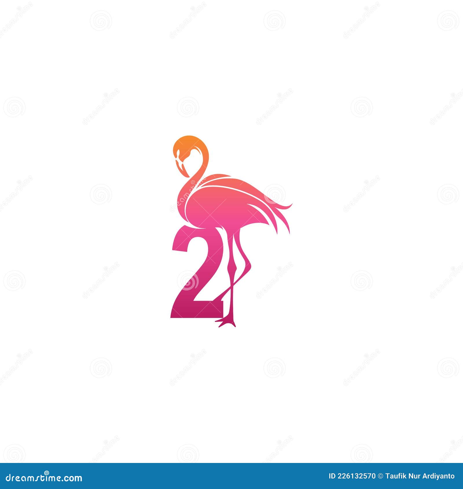 Flamingo Bird Icon with Number 2 Logo Design Vector Stock Vector ...