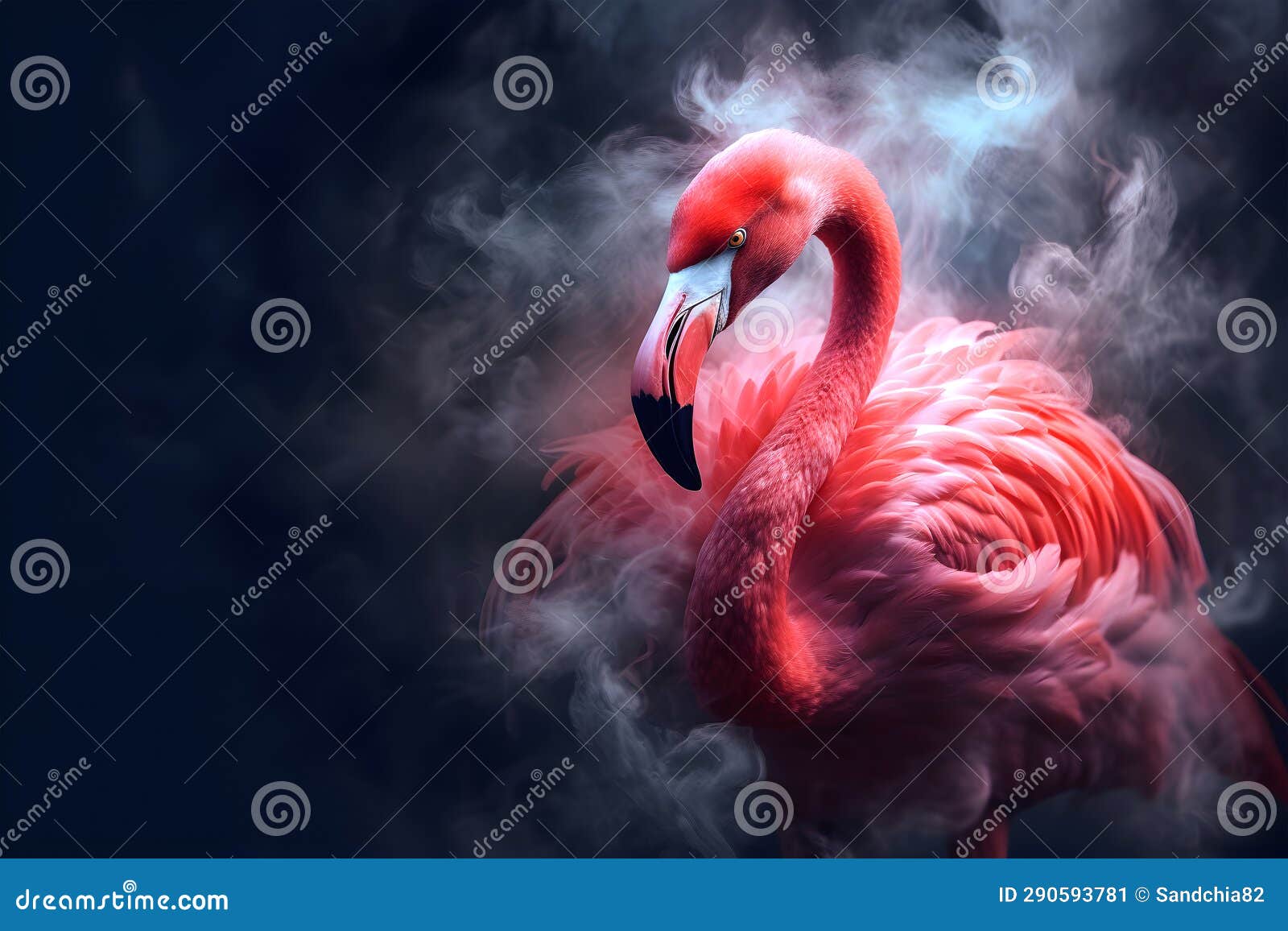 Flamingo Bird Surround with Swirl Smoke. Dynamic Composition and ...