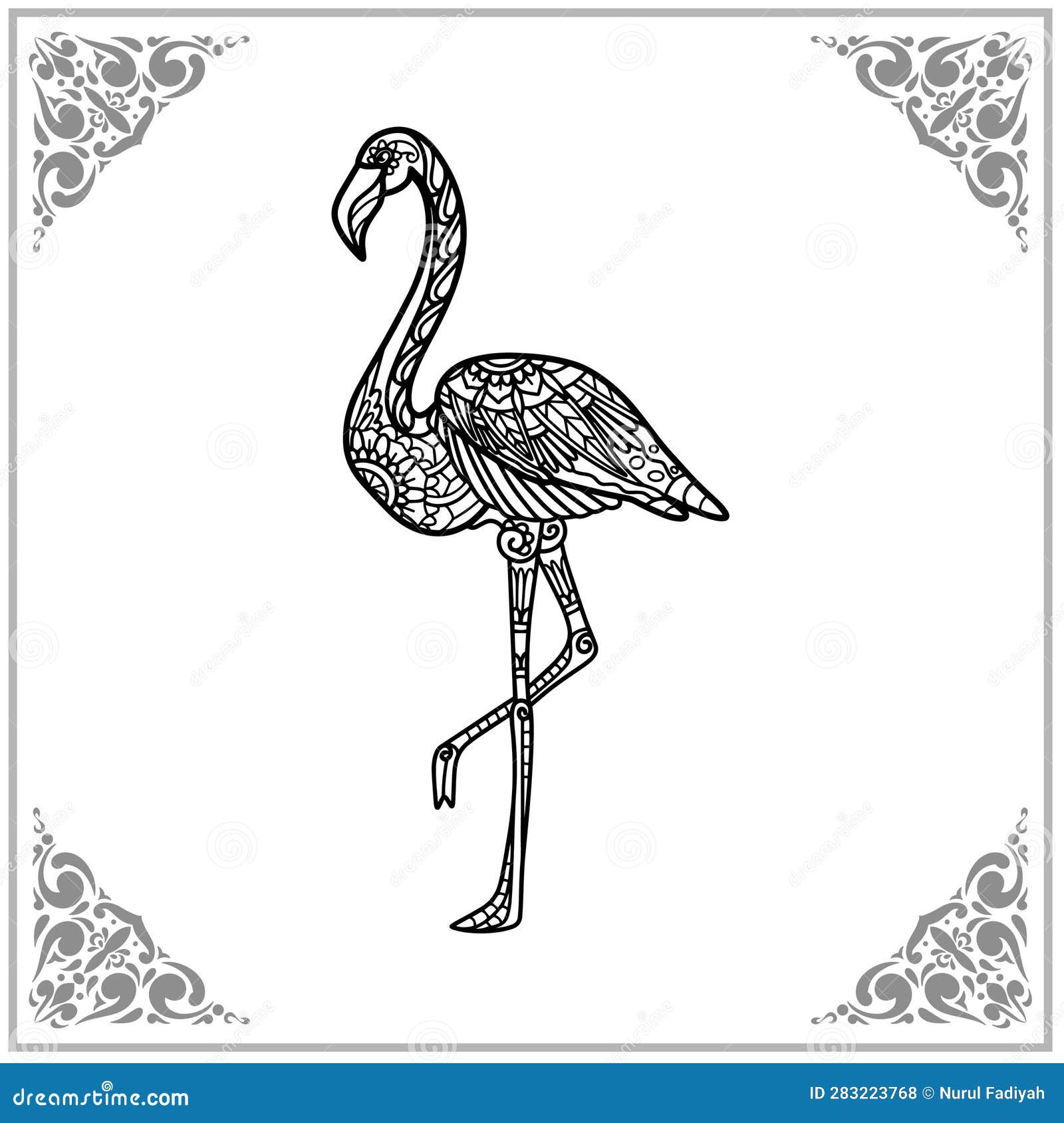 Flamingo Bird Zentangle Arts. Isolated On White Background Vector ...
