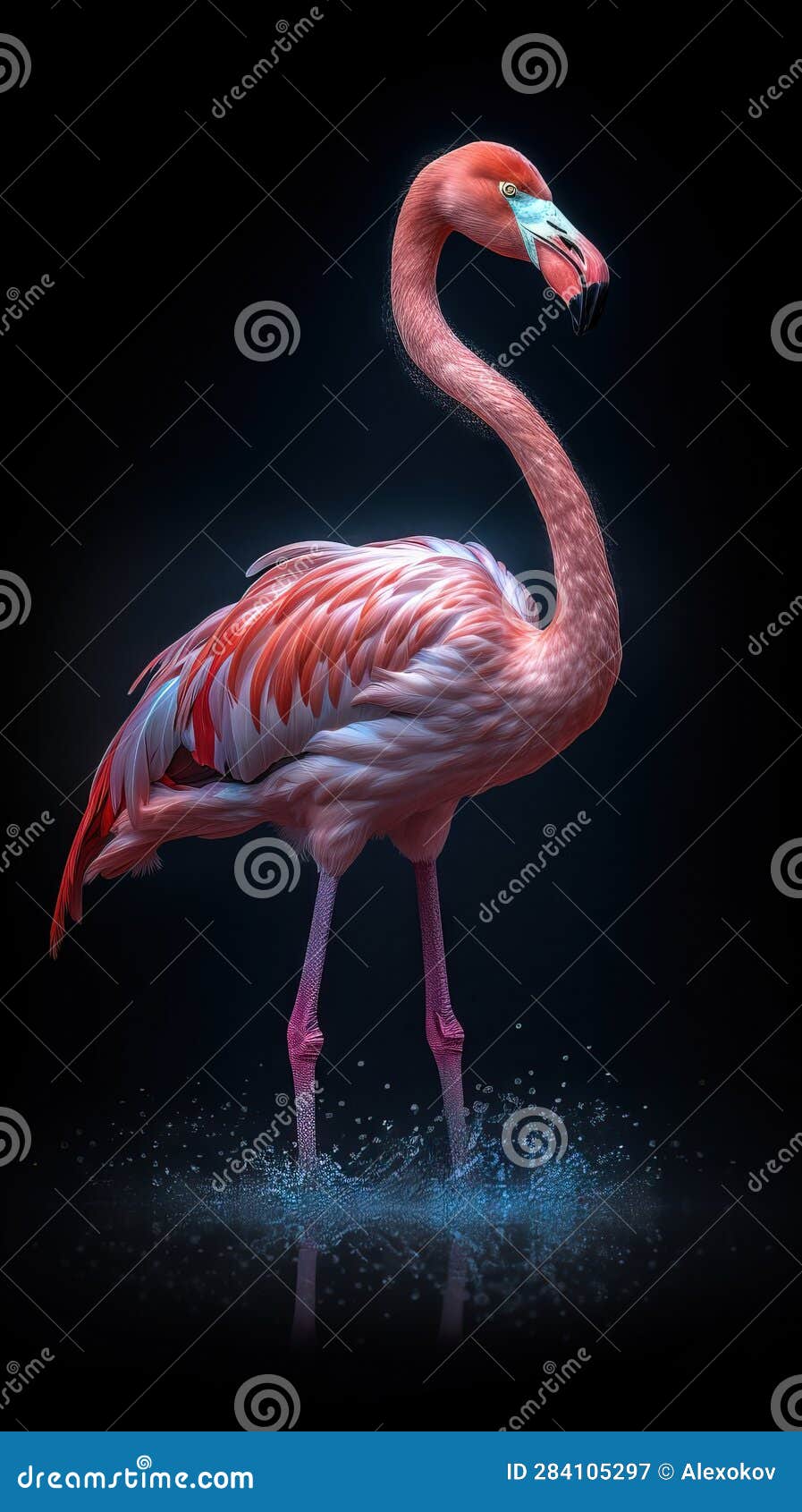 Flamingo Double Exposure on Dark Background. Stock Illustration ...