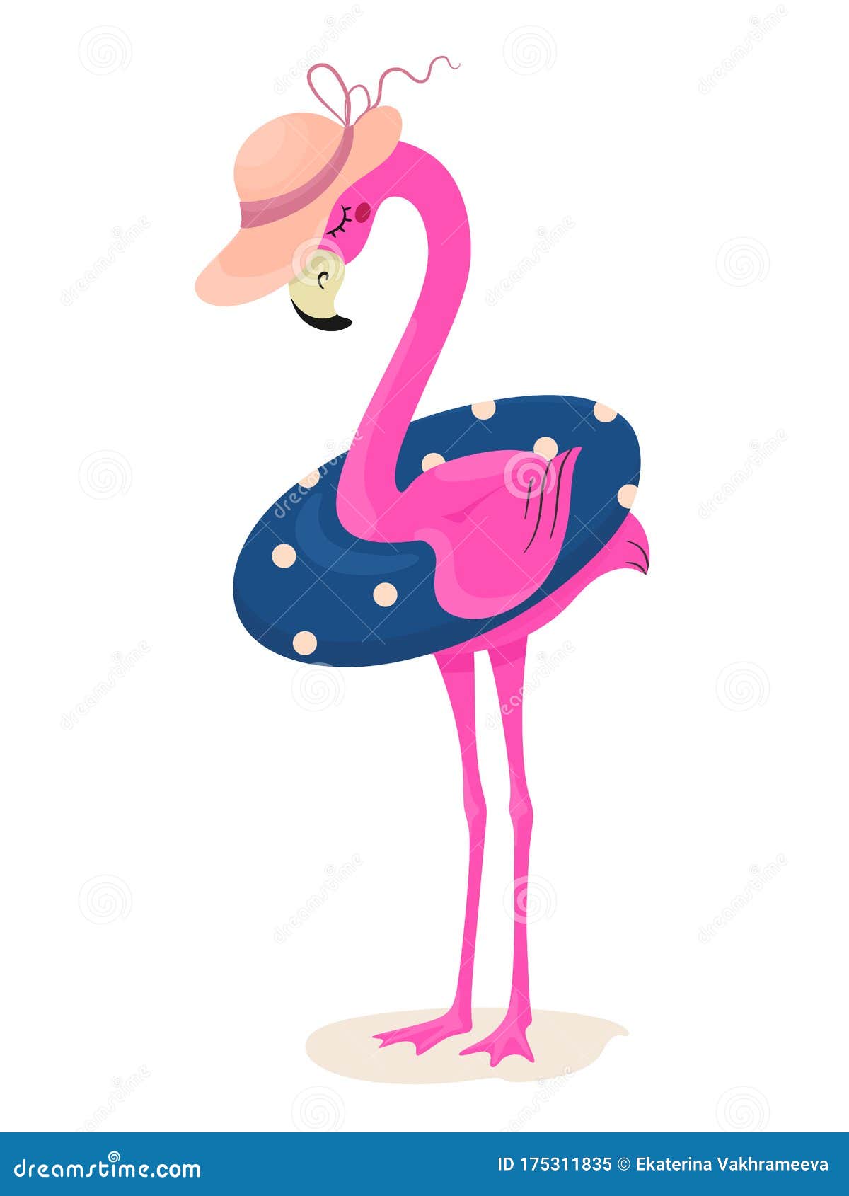 Flamingo Girl In A Hat And With A Rubber Ring Beach Summer Theme
