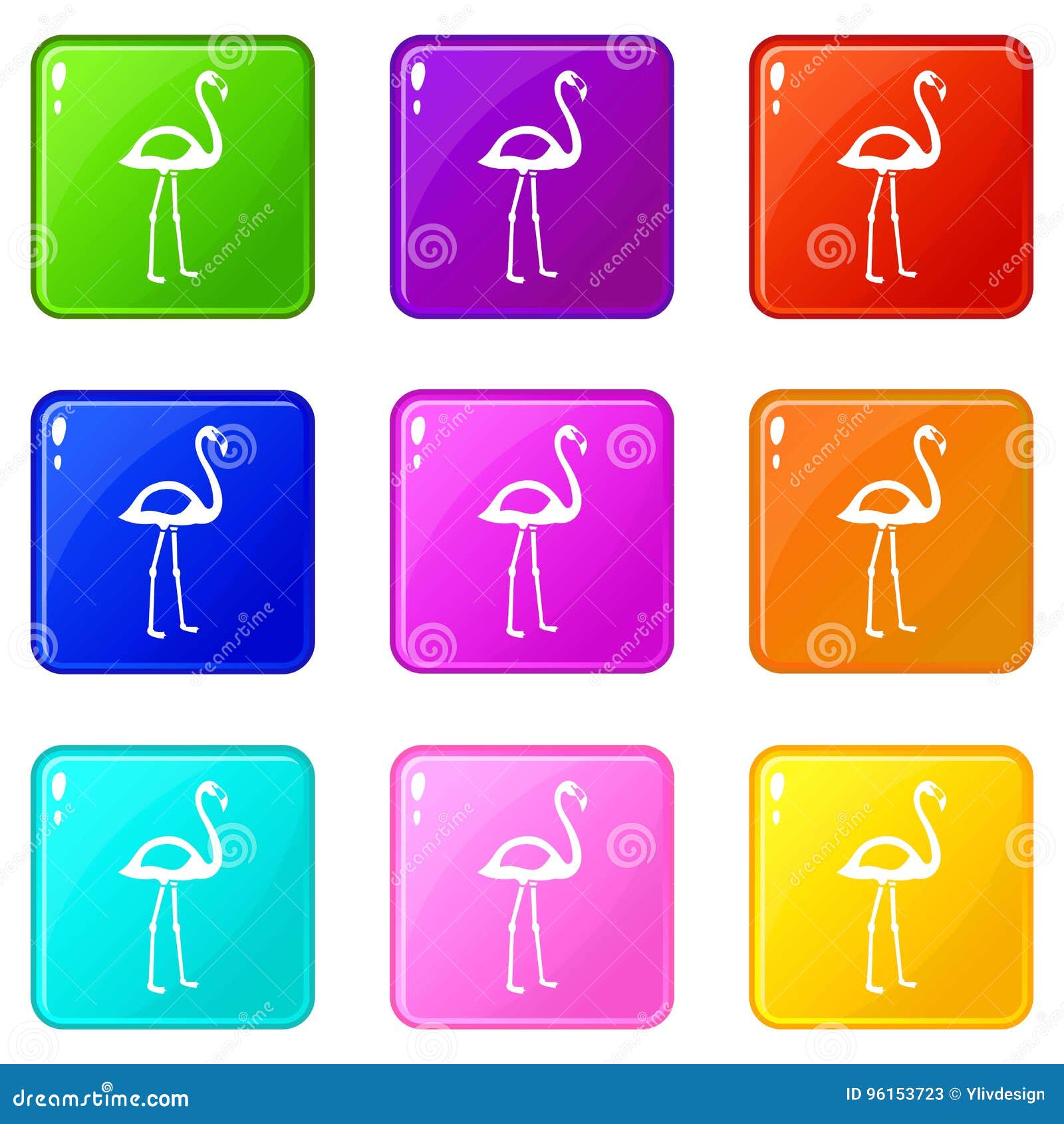 Flamingo icons 9 set stock vector. Illustration of bird - 96153723