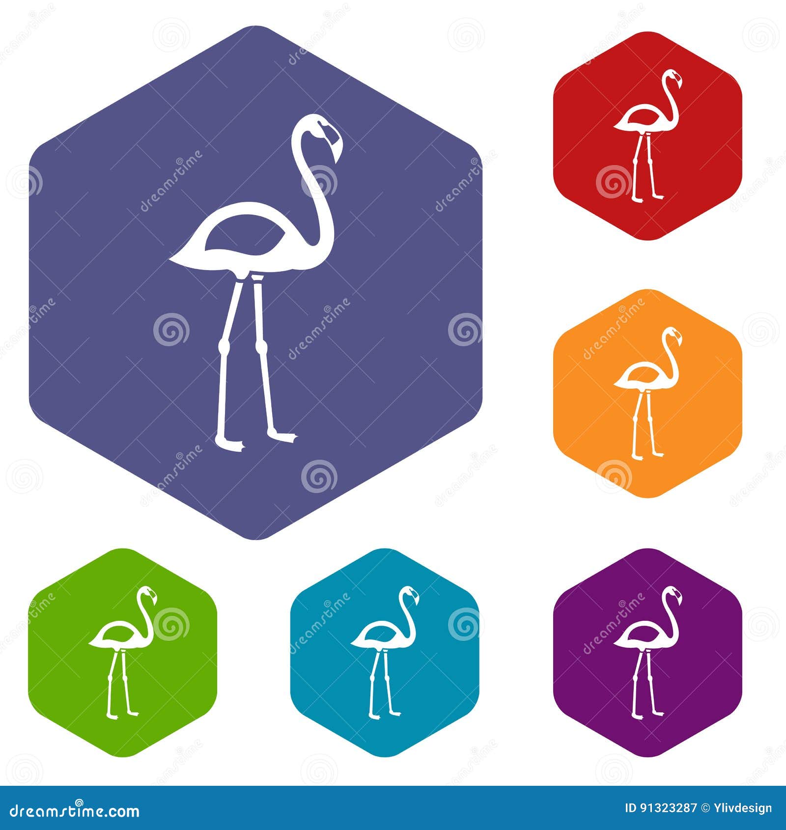 Flamingo icons set hexagon stock vector. Illustration of fauna - 91323287