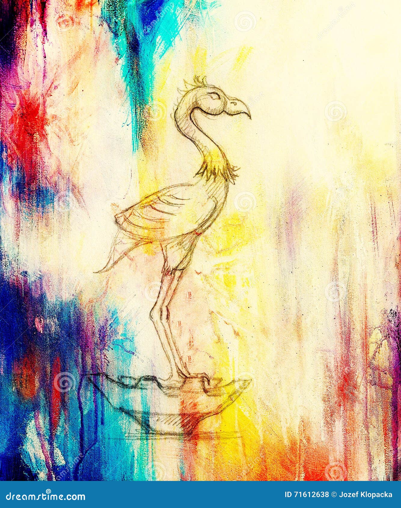 Flamingo Illustration. Original Drawing on Paper. Computer Collage and ...