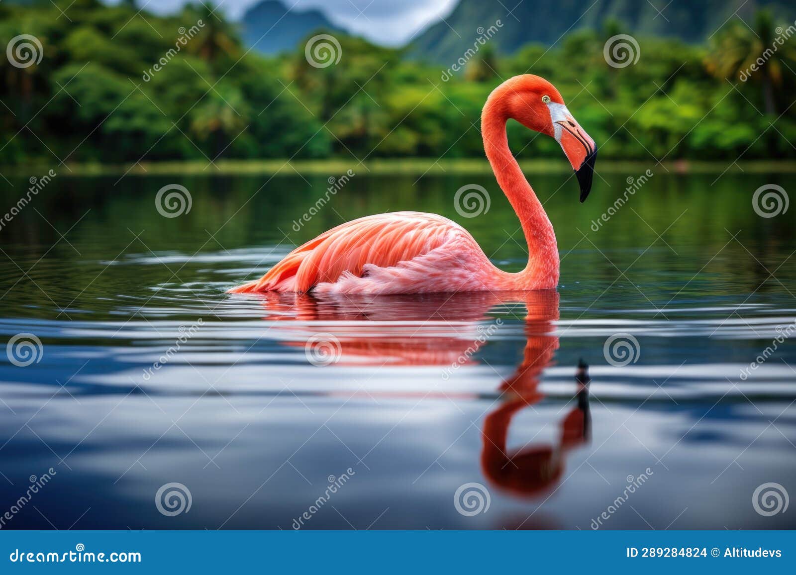 A Flamingo Looking at Its Reflection in Crystal Clear Tropical Water ...