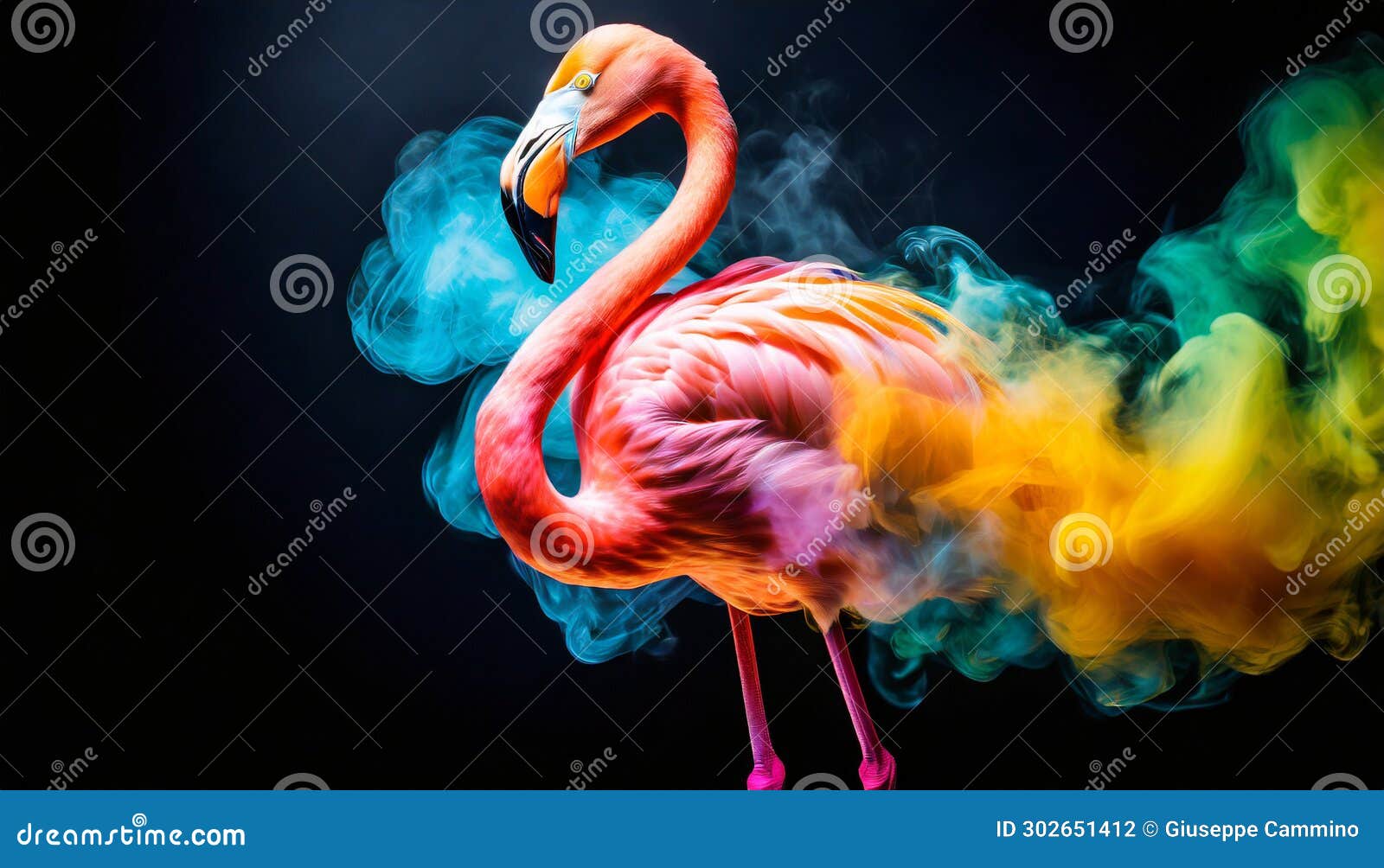 A Flamingo Made of Colorful Smoke Stock Illustration - Illustration of ...