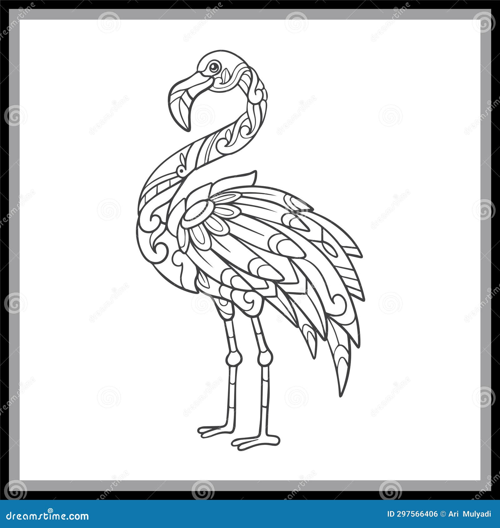 Flamingo Mandala Arts Isolated on Black Background Stock Illustration ...