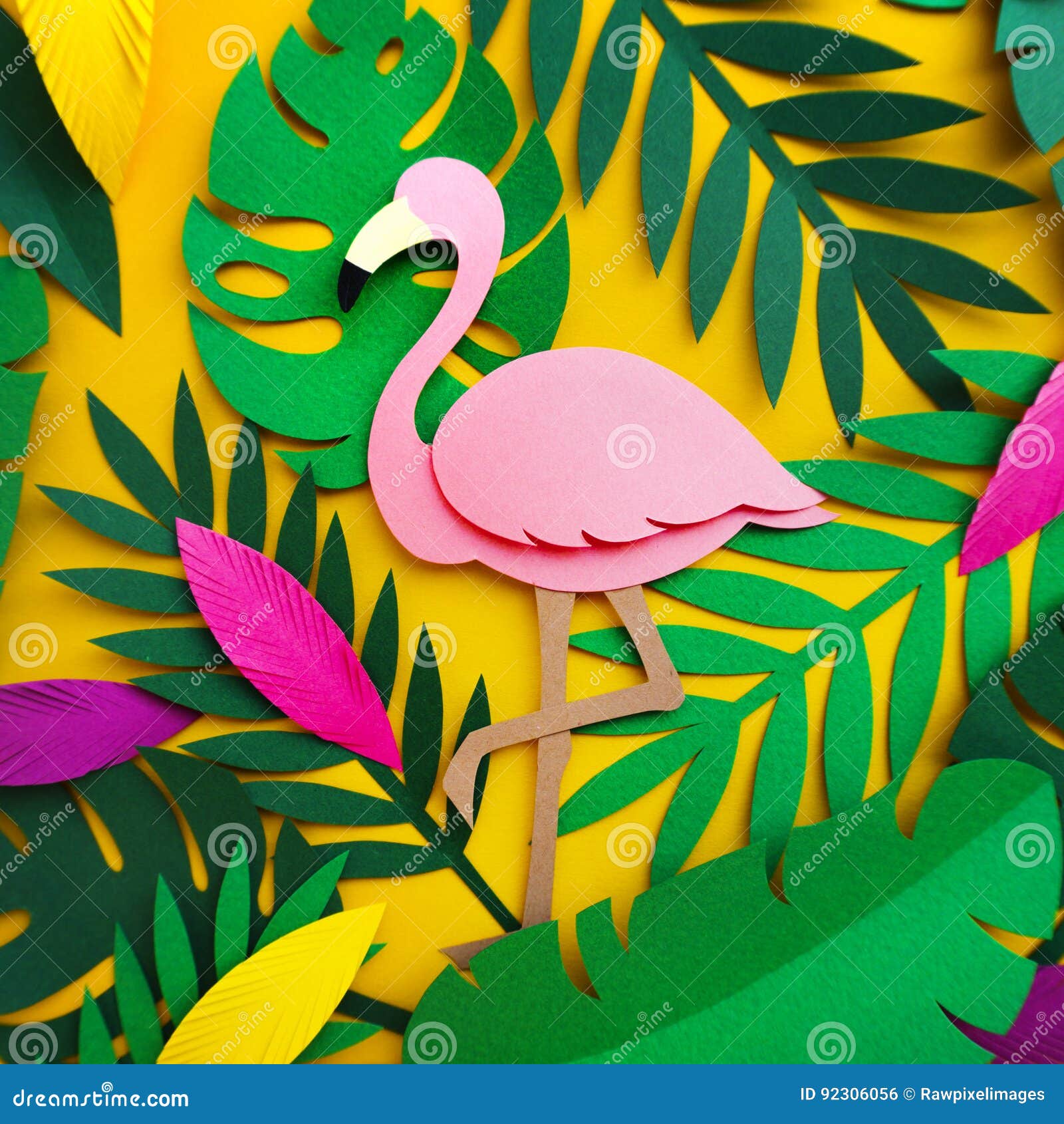 Flamingo Nature Paper Craft Leaves Plants Stock Photo - Image of ...