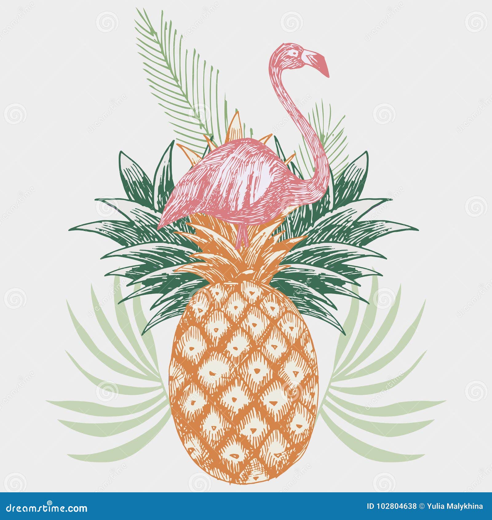Flamingo Op Ananas Tropische Druk Vector Illustratie - Illustration of ...