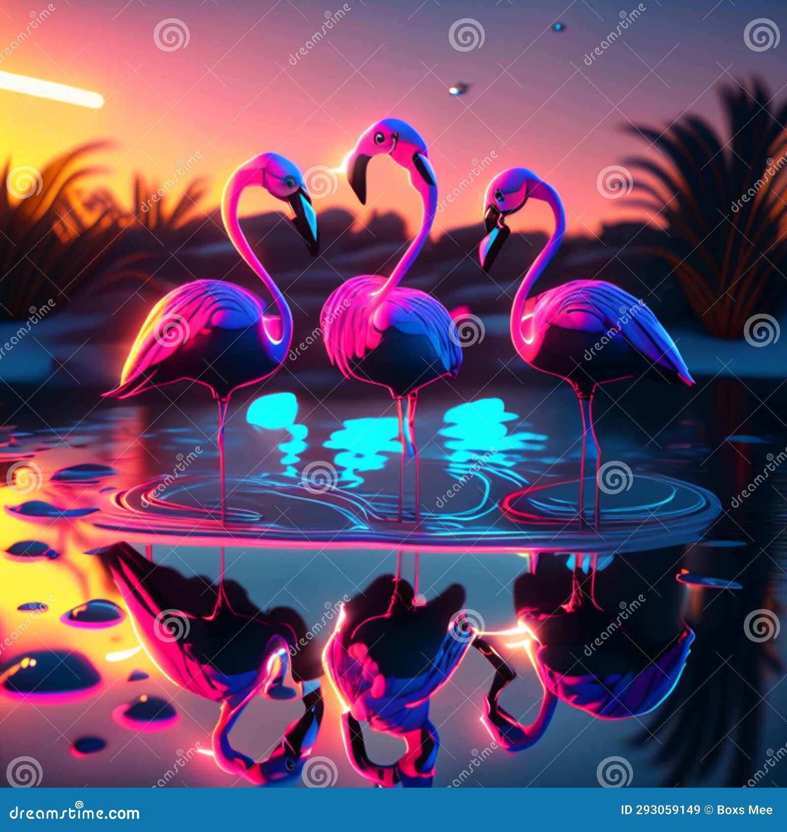 Flamingo in the Pool at Sunset. Vector Illustration for Your Design AI ...