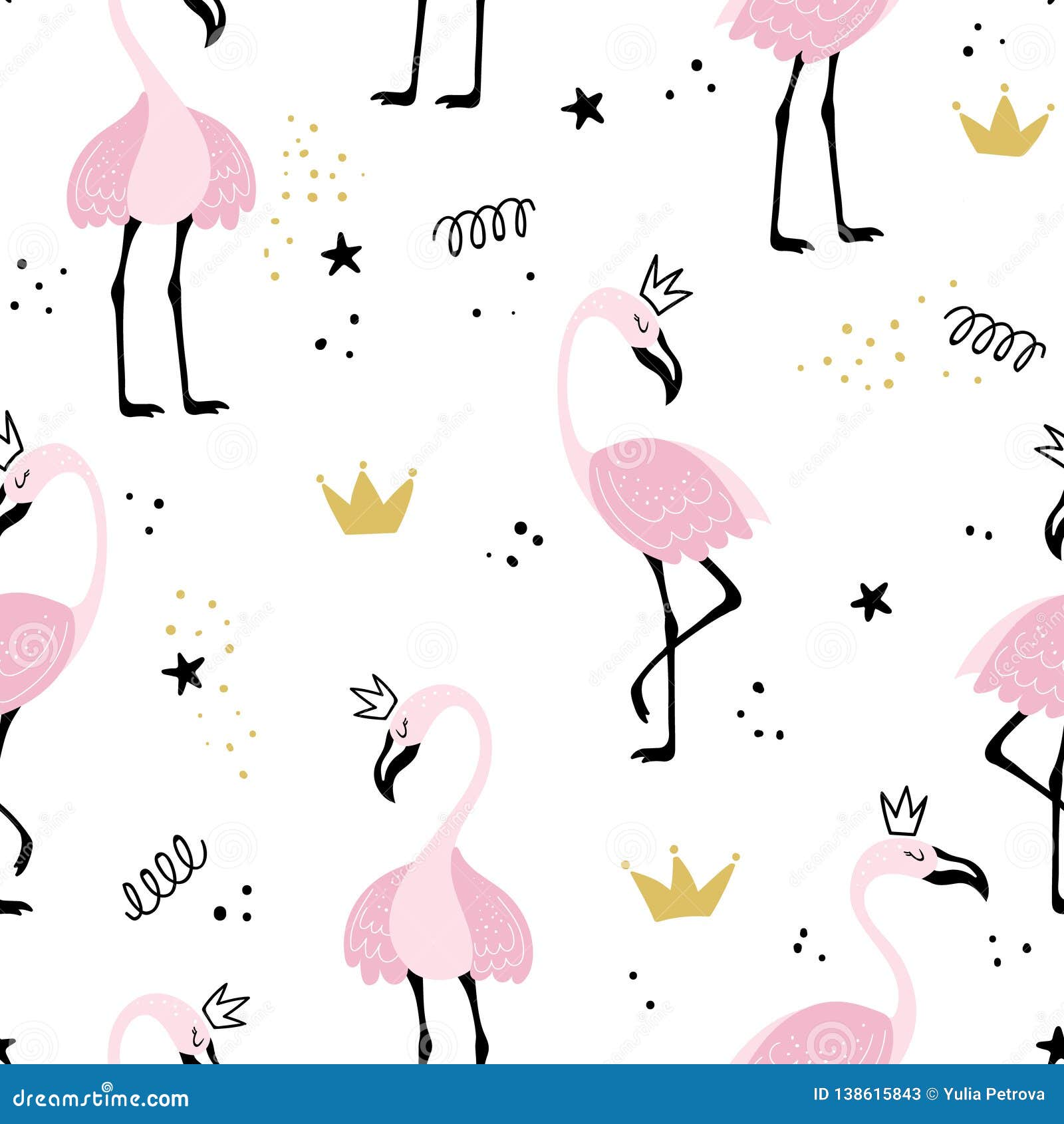 Flamingo Princess Seamless Background Stock Vector - Illustration of ...