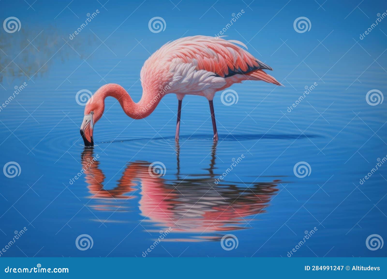 Flamingo Reflection on a Calm Water Surface Stock Illustration ...