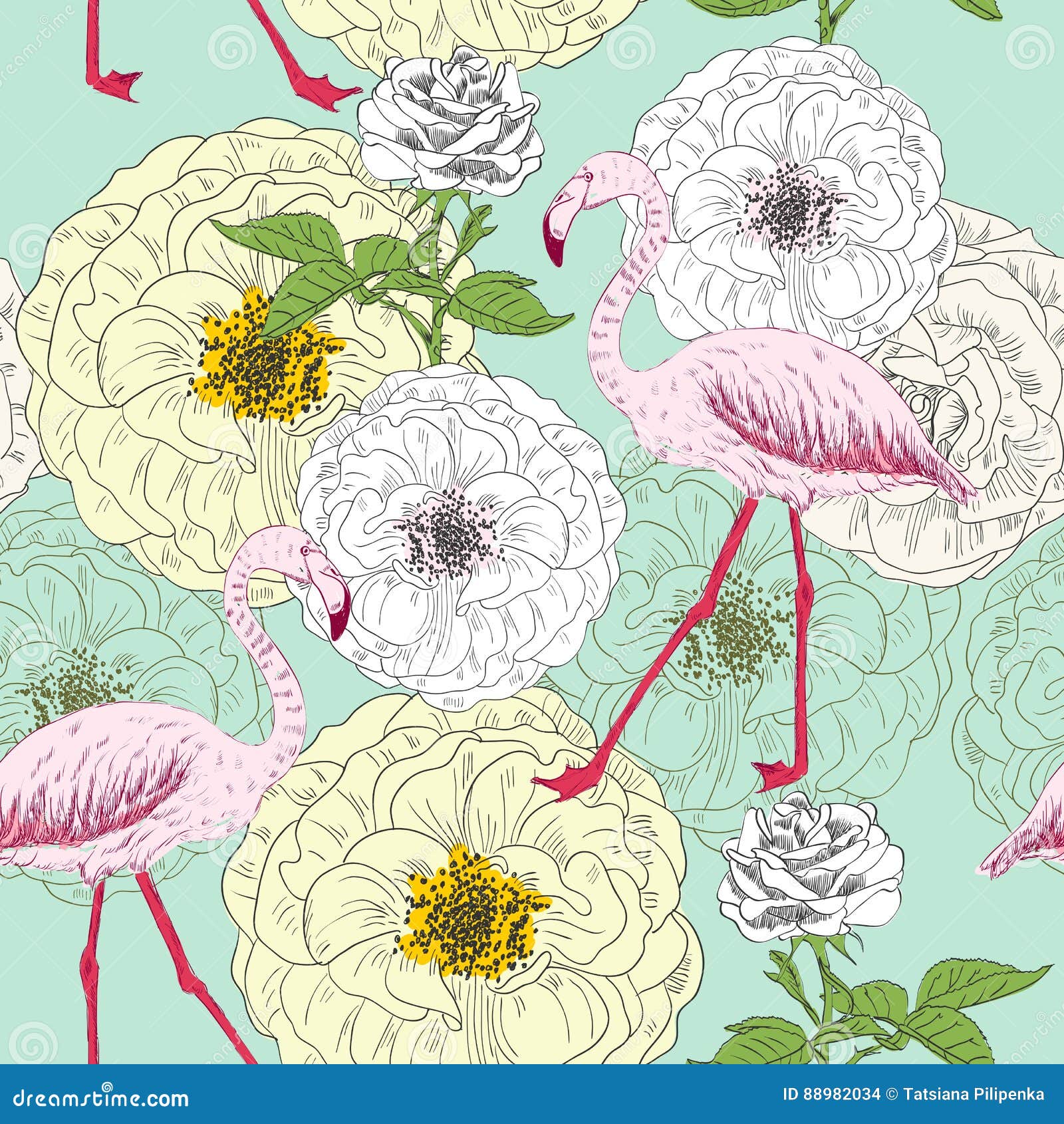 Flamingo. Seamless pattern stock vector. Illustration of ornithology ...