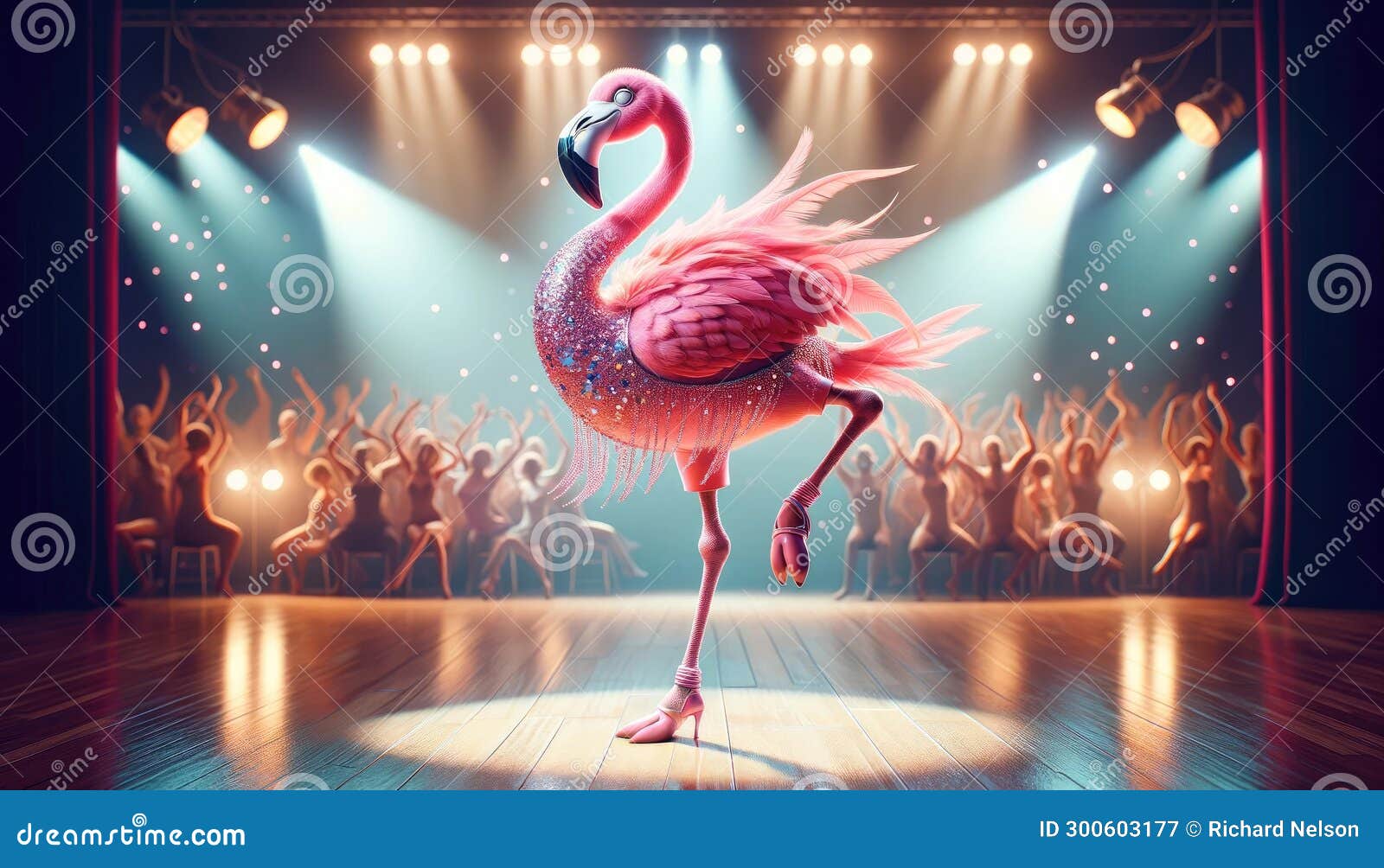 Flamingo on stage stock illustration. Illustration of cabaret - 300603177