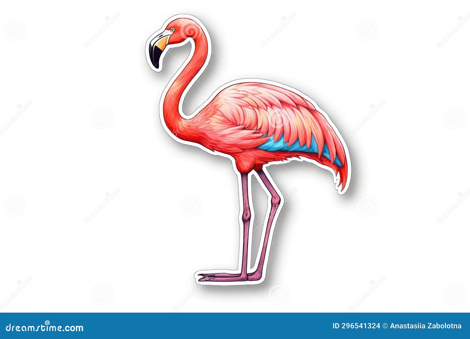 Flamingo Sticker on White Background. Generative AI Stock Illustration ...
