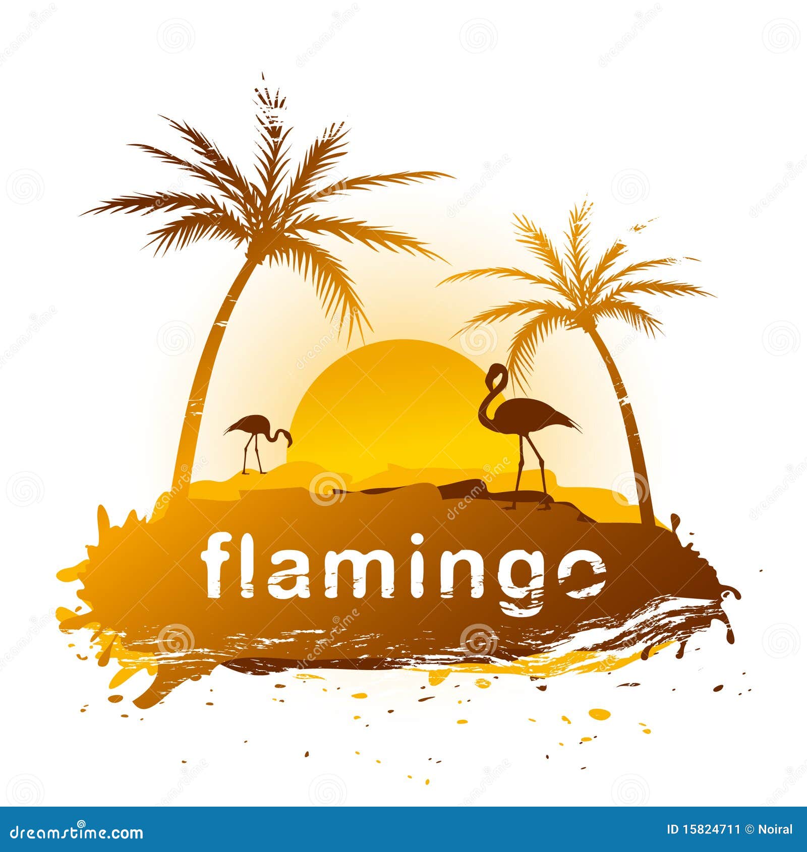 Flamingo on a sunset beach stock vector. Illustration of beauty - 15824711