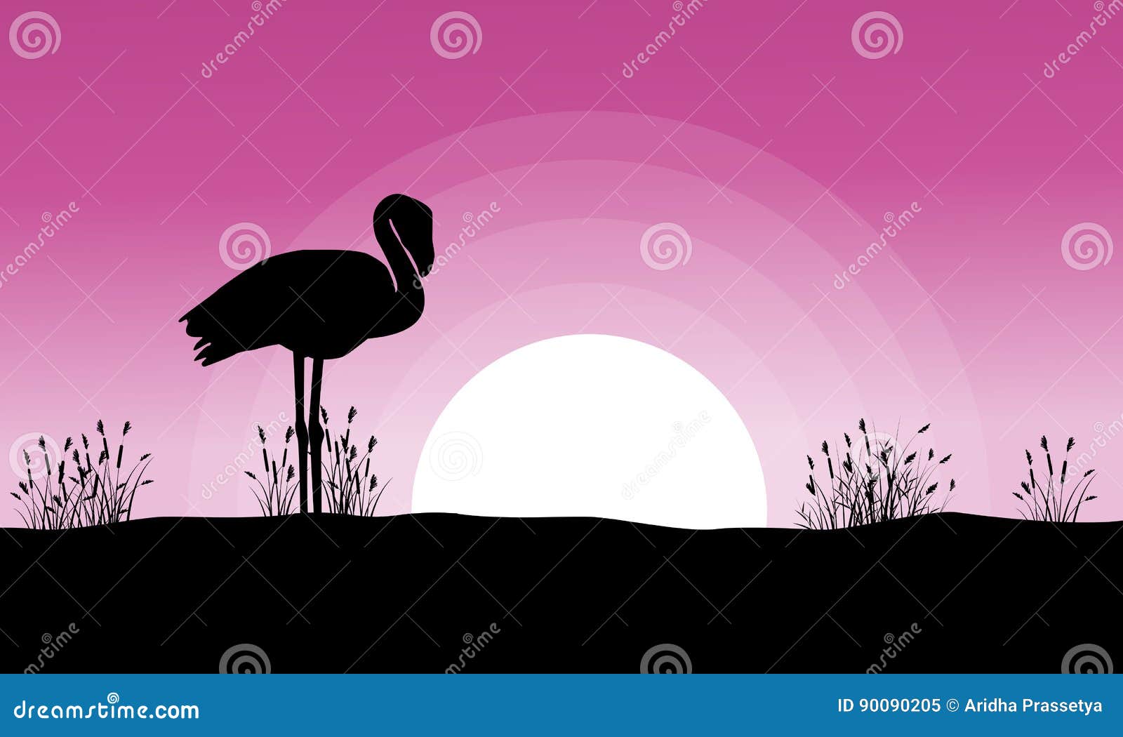 Flamingo at Sunset Landscape Silhouettes Stock Vector - Illustration of ...