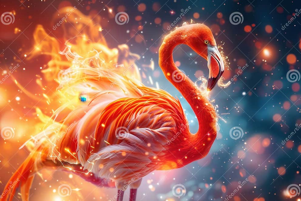 Flamingo in Superhero Pose among Bright Colors Stock Illustration ...