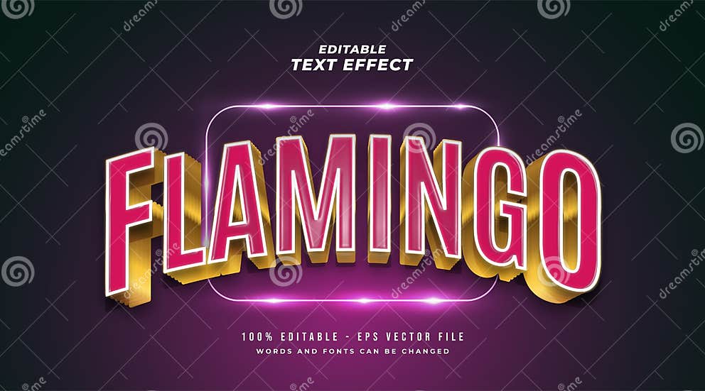 Flamingo Text in Pink and Gold with 3D Embossed and Curved Effect Stock ...