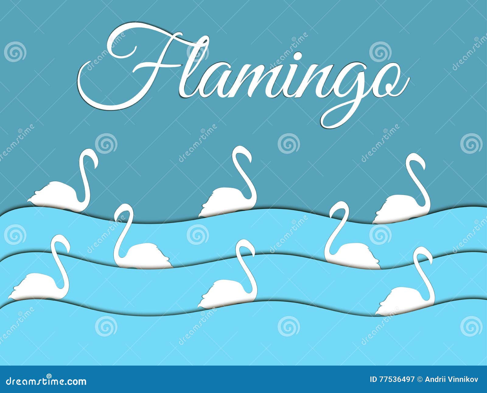 Flamingo, Wave Shadow, Birds Swim. Paper Waves. Vector Shadow Stock ...