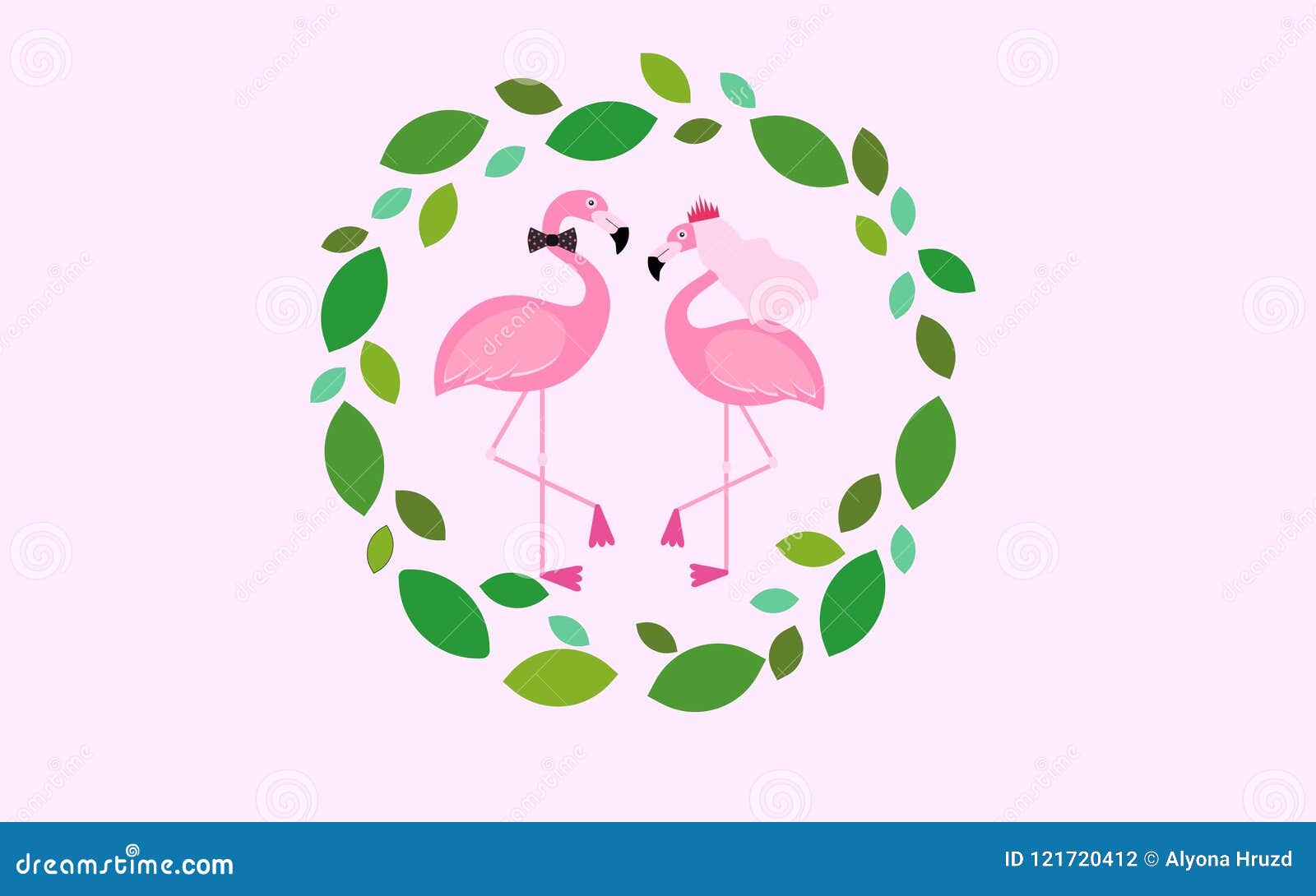 Flamingo Wedding Invitation Couple Groom Bride Love Stock Illustration