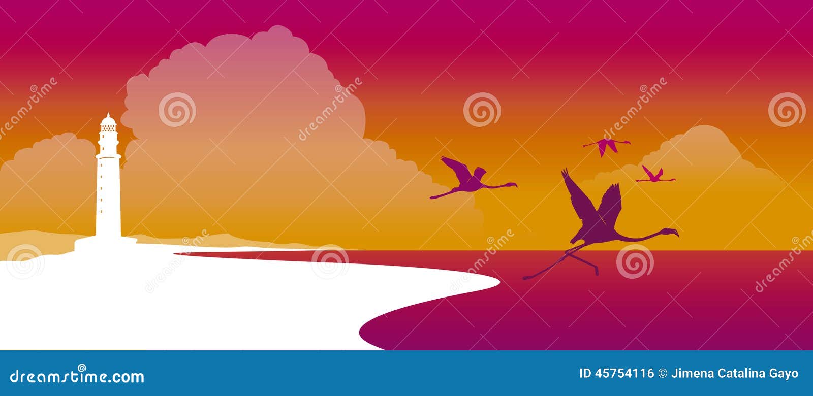 Flamingos flying at sunset stock illustration. Illustration of flamingo ...